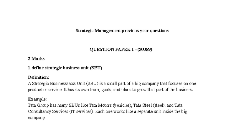 Strategic Management Previous Year Questions - Exam Prep Guide - Studocu