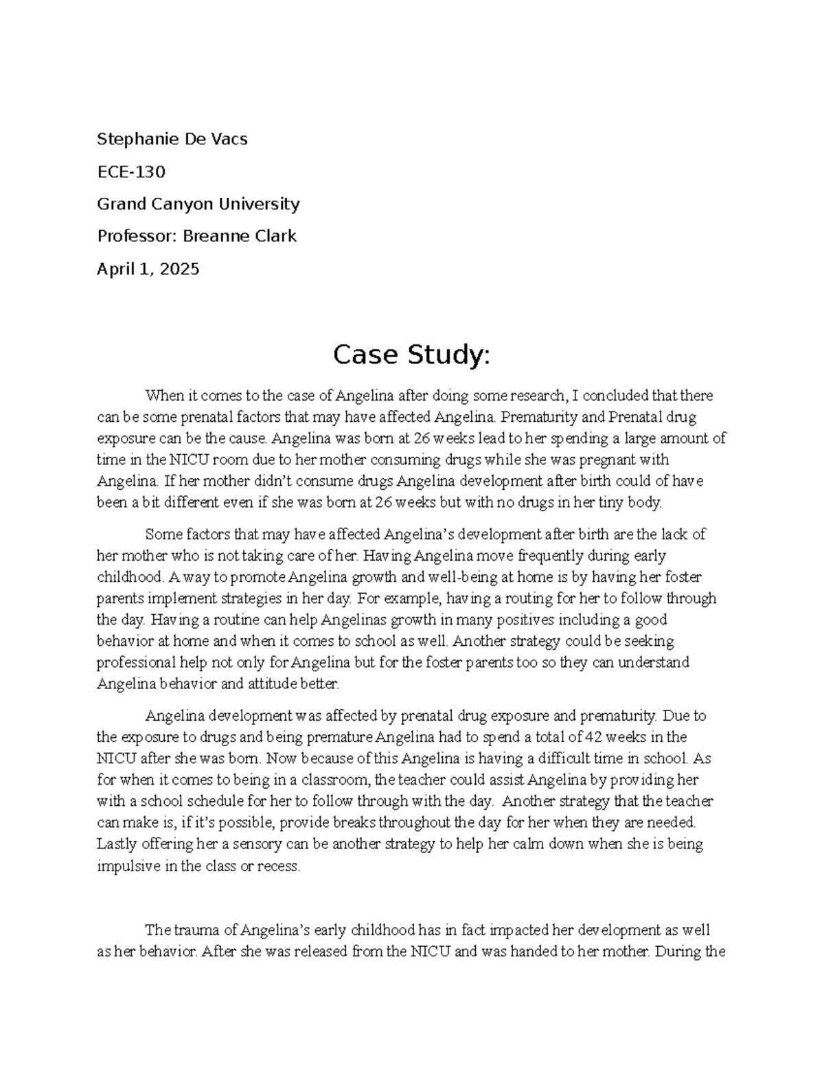 Case study: Prenatal factors affecting Angelina's development - Studocu