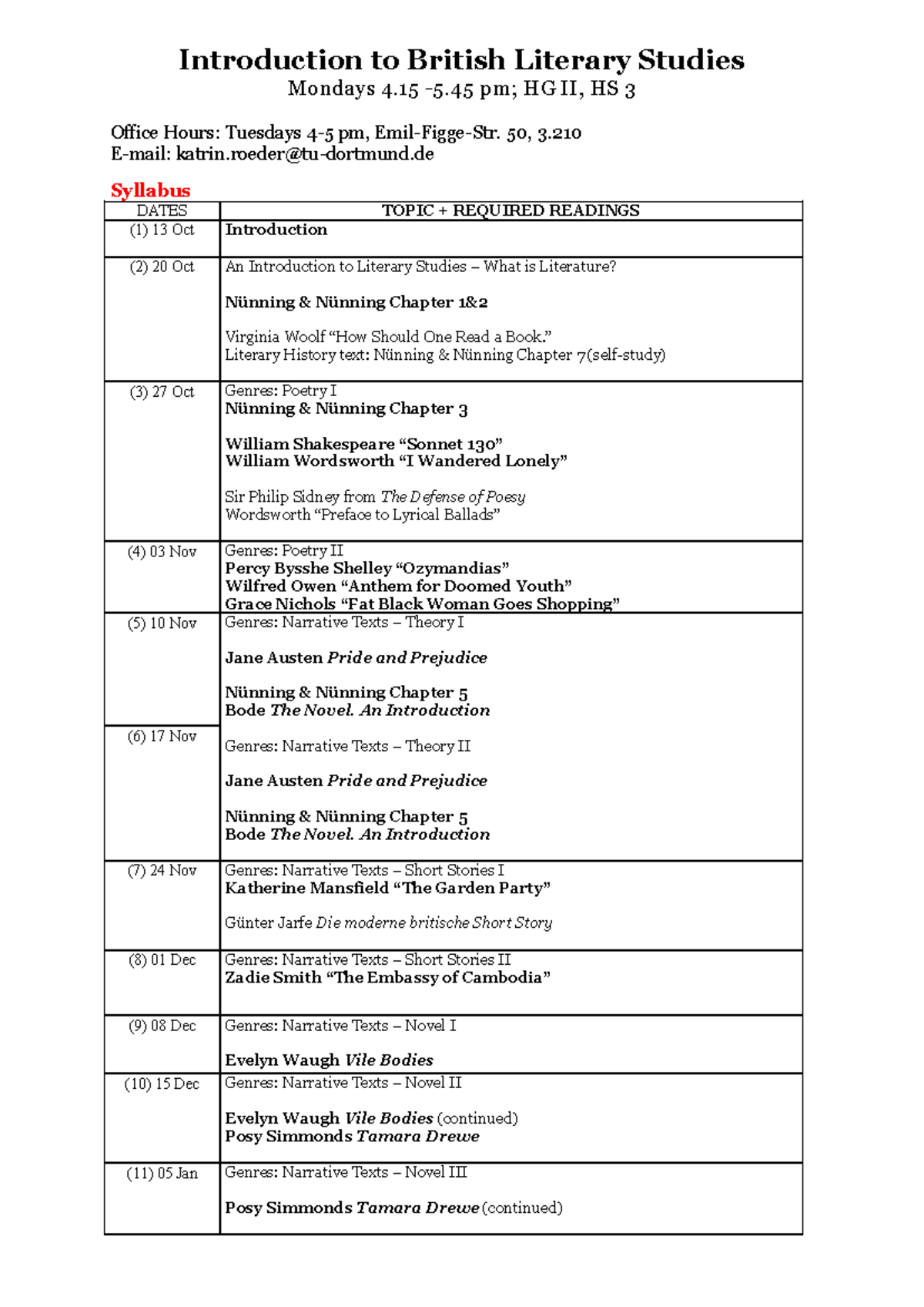 Syllabus - Intro to British Literary Studies (WS 25 26) - Studocu