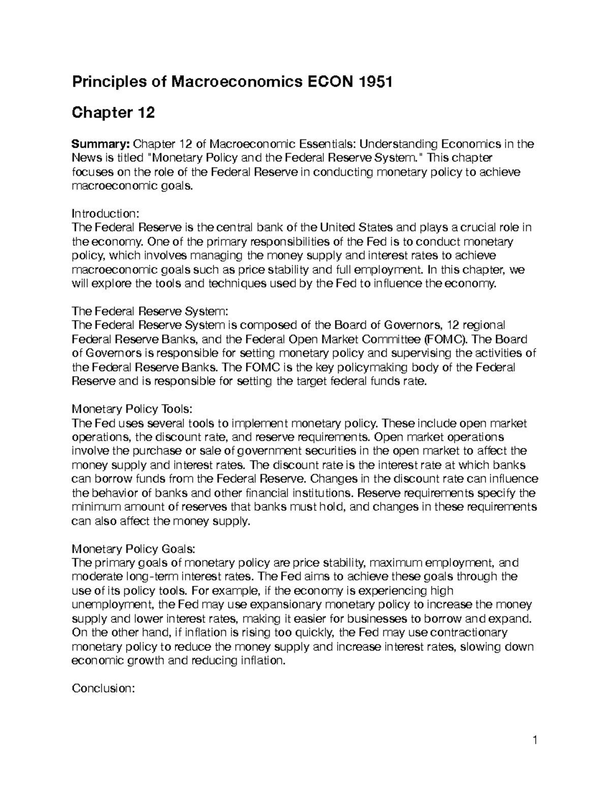 ECON 1951 - Chapter 12 - Principles of Macroeconomics ECON 1951 Chapter ...