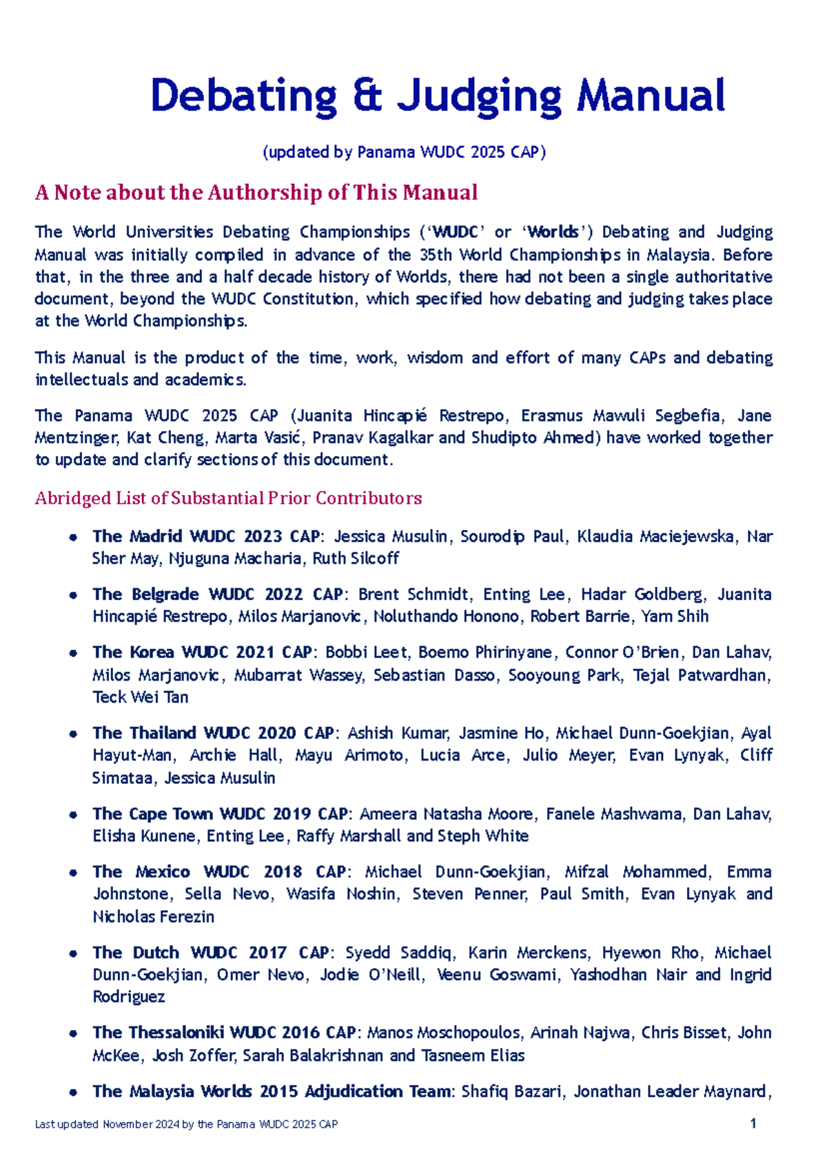 WUDC 2025 Judging Manual - Updated November 2024 by Panama CAP - Studocu
