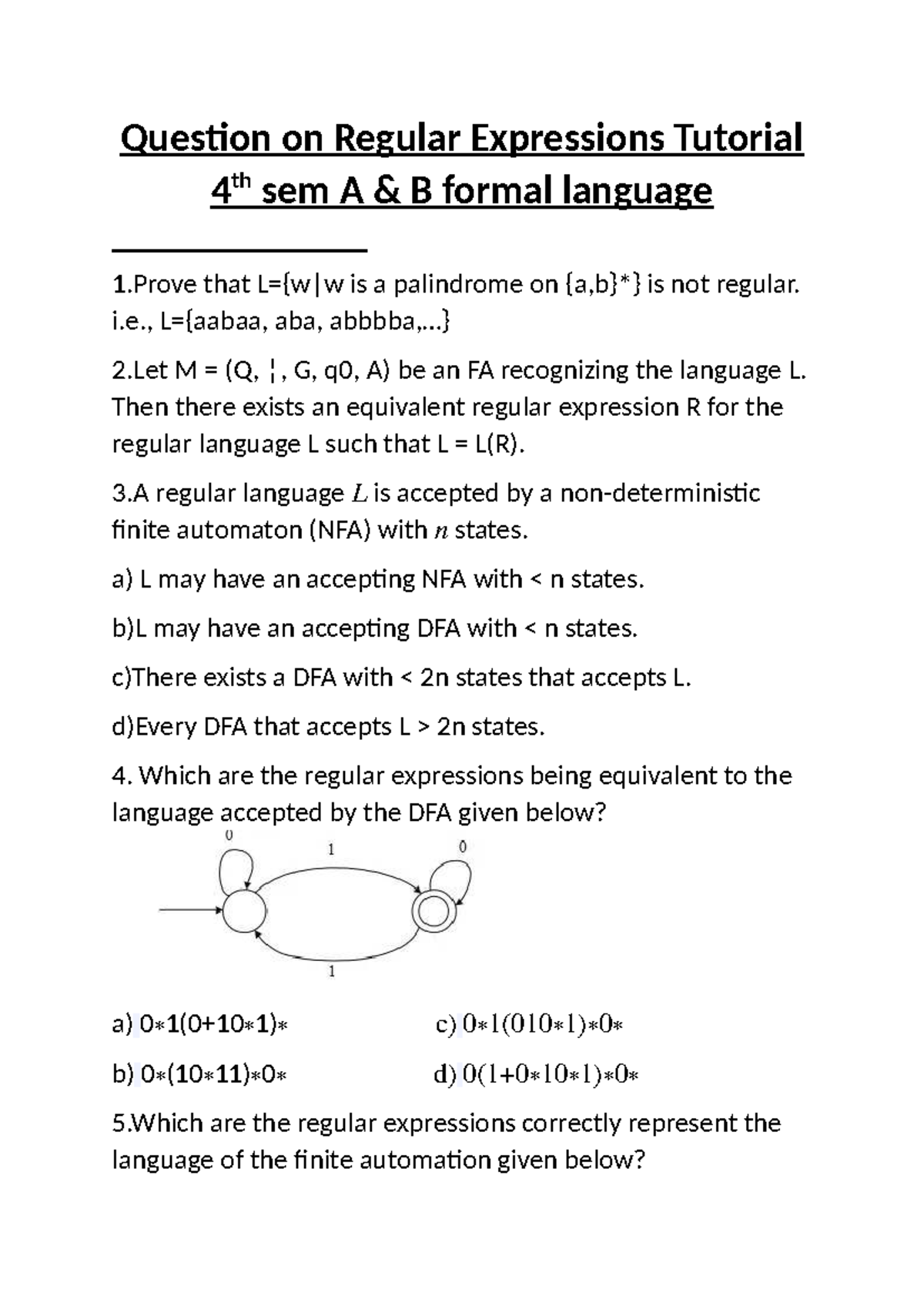 Regular Expressions Tutorial - 4th Sem A B - Key Questions - Studocu