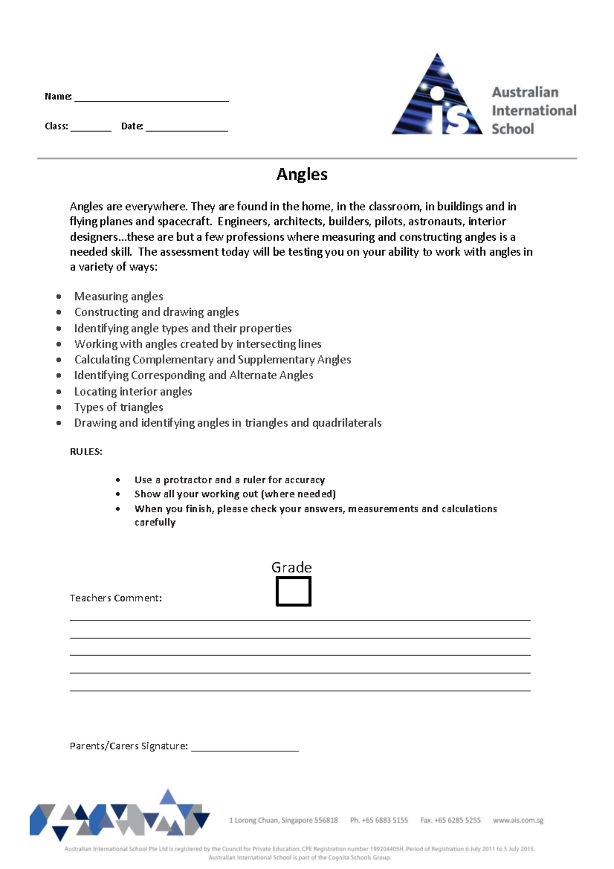 Assessment - Angles - Term 4 2016 - Angles ####### Angles are ...