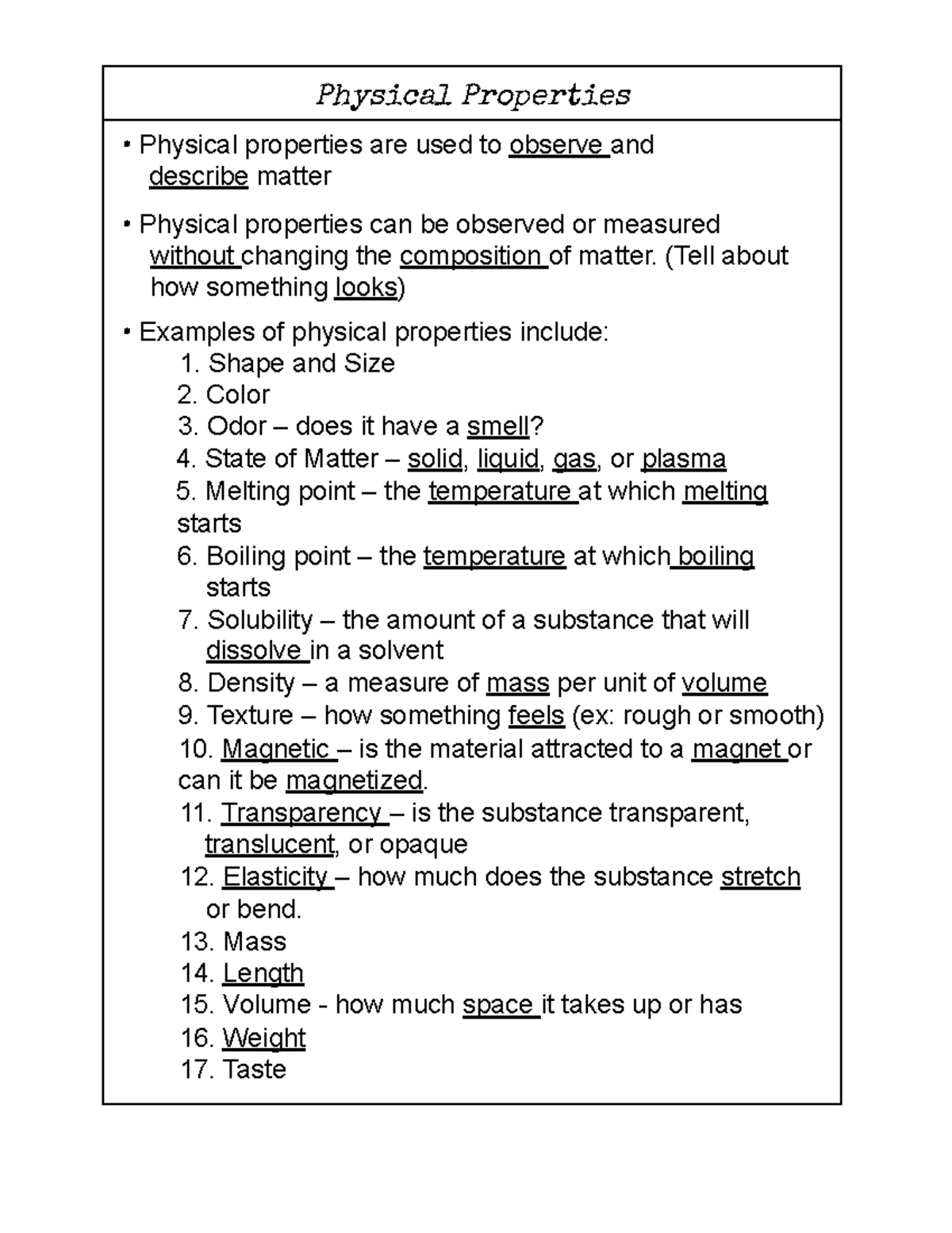 Physical and Chemical Properties Notes - CHEM 101 - Studocu