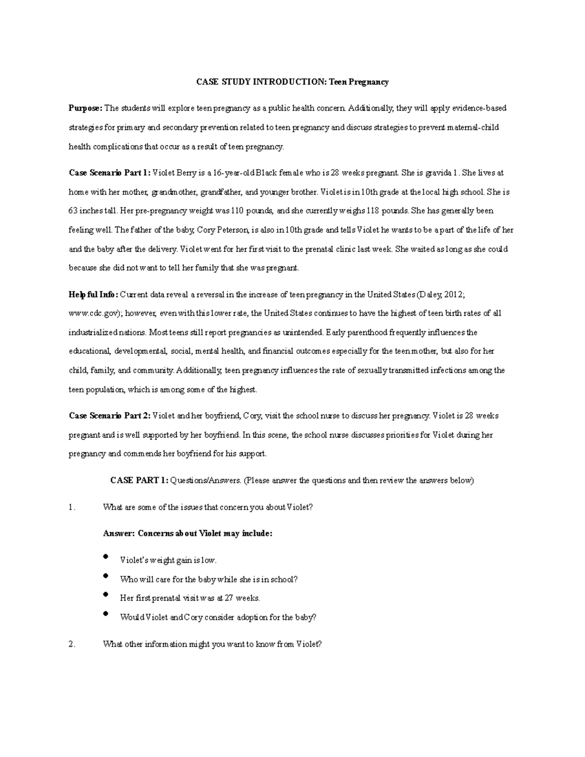 Teen Pregnancy Case Study: Exploring Public Health Implications - Studocu