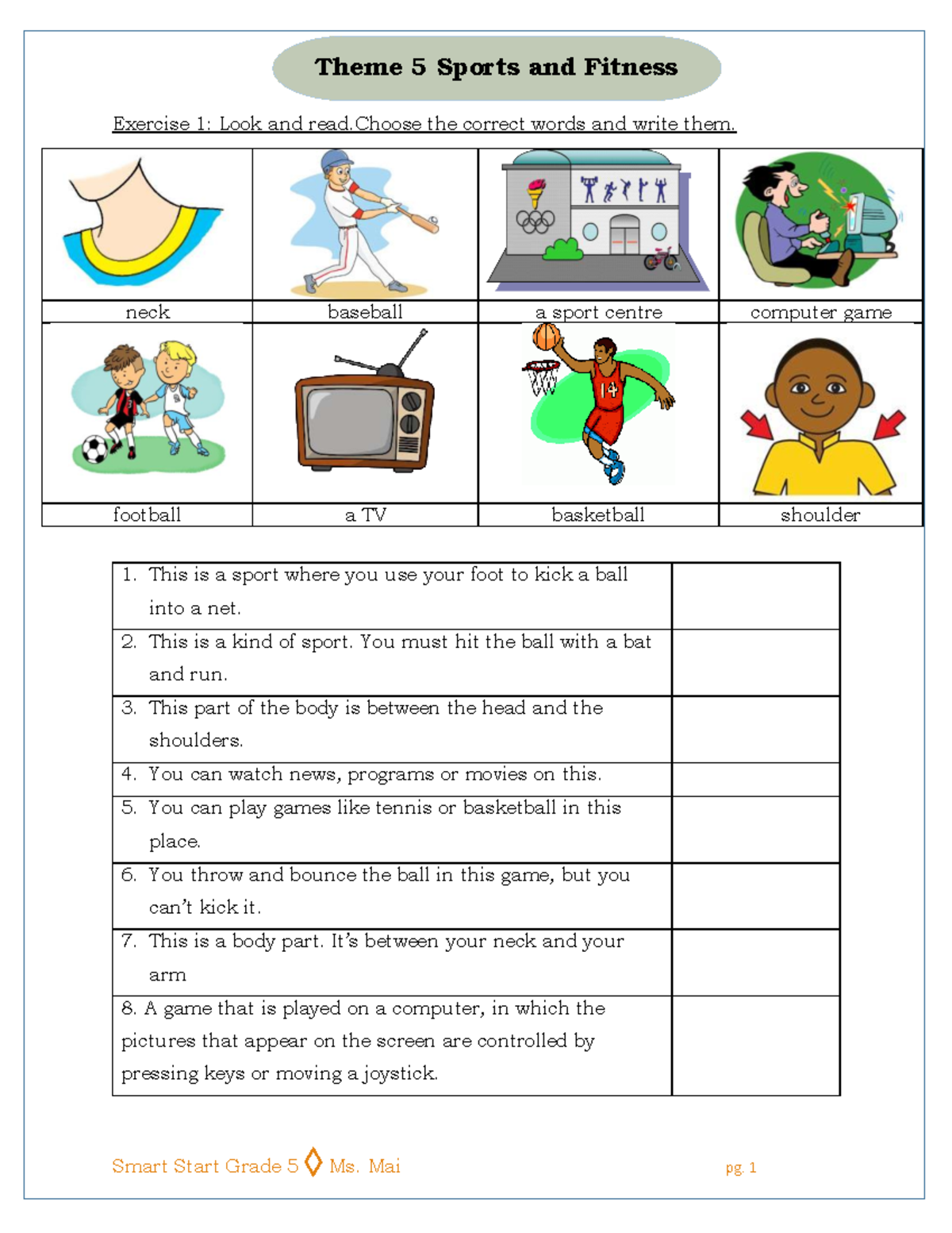 Theme 5 Sports and Fitness - Exercise Activities for Grade 5 - Studocu