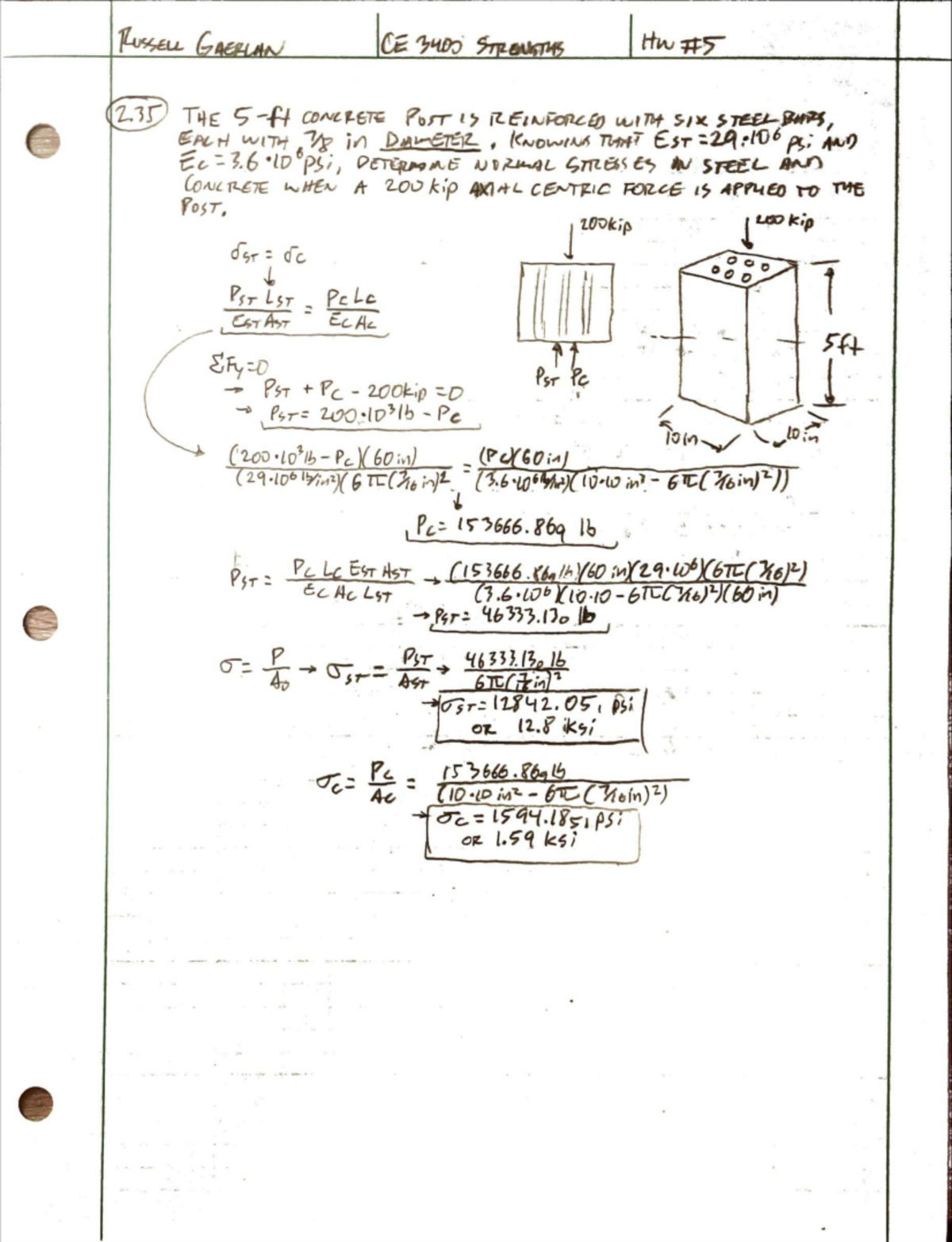 CE 3400 HW05: Mechanics of Materials - Concrete Post Analysis - Studocu