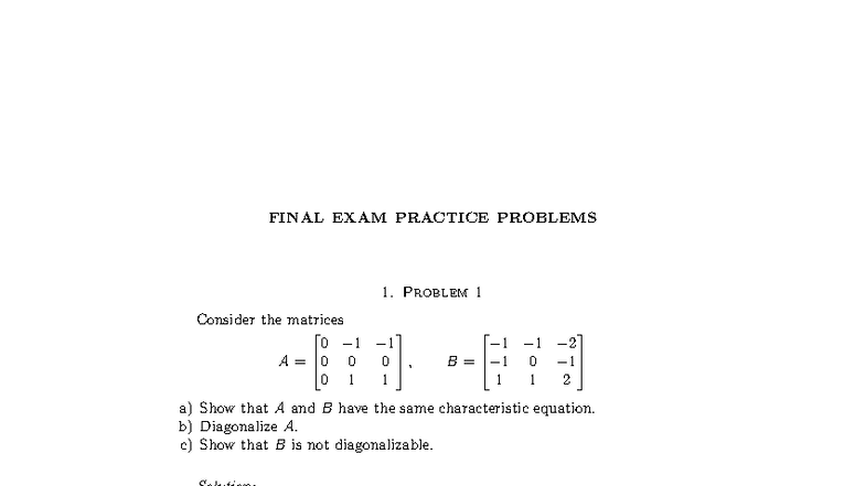 FINAL EXAM PRACTICE PROBLEMS SOLUTIONS MATH 101 Fall 2024 - Studocu