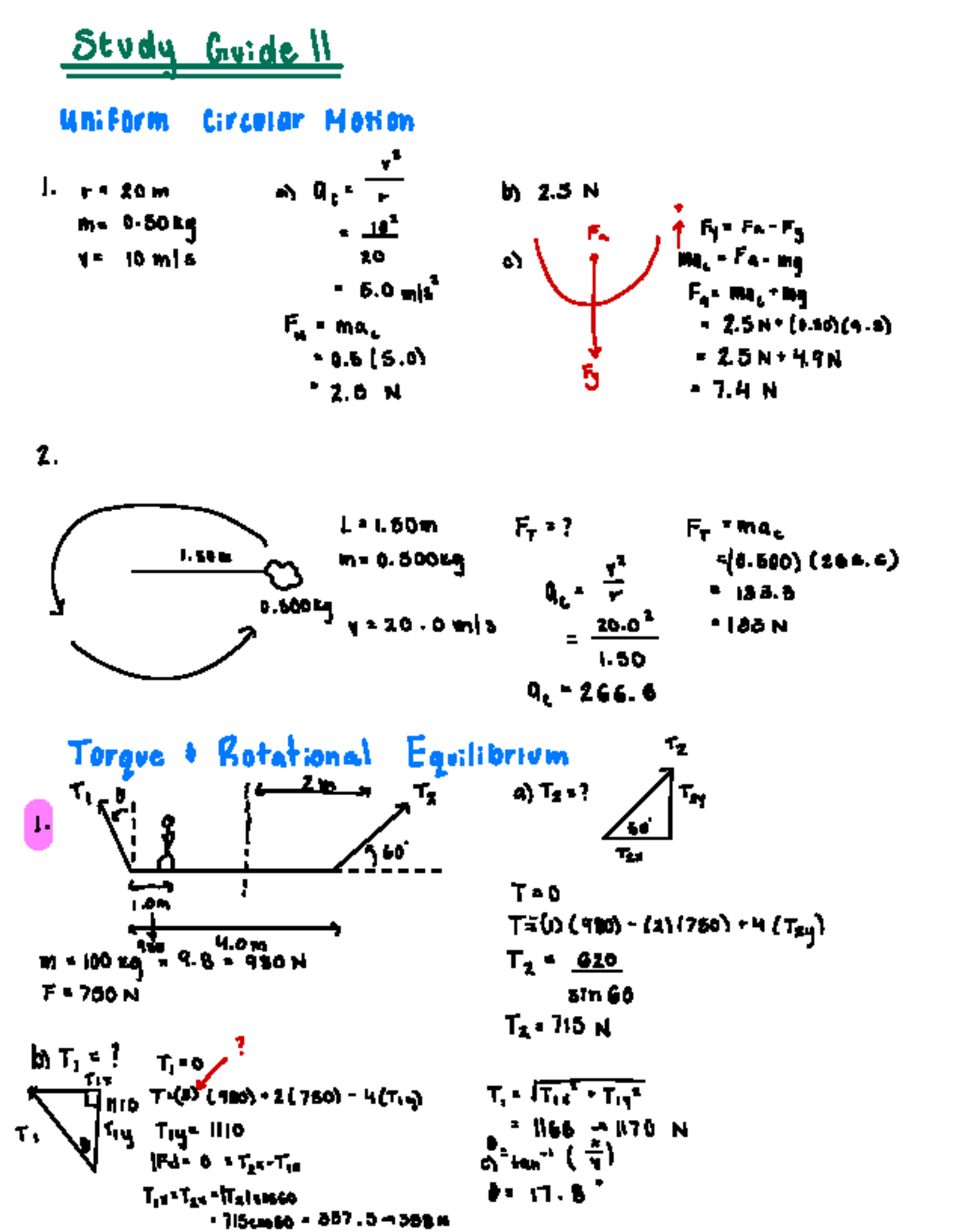Study Guide II: Uniform Circular Motion and Rotational Dynamics - Studocu