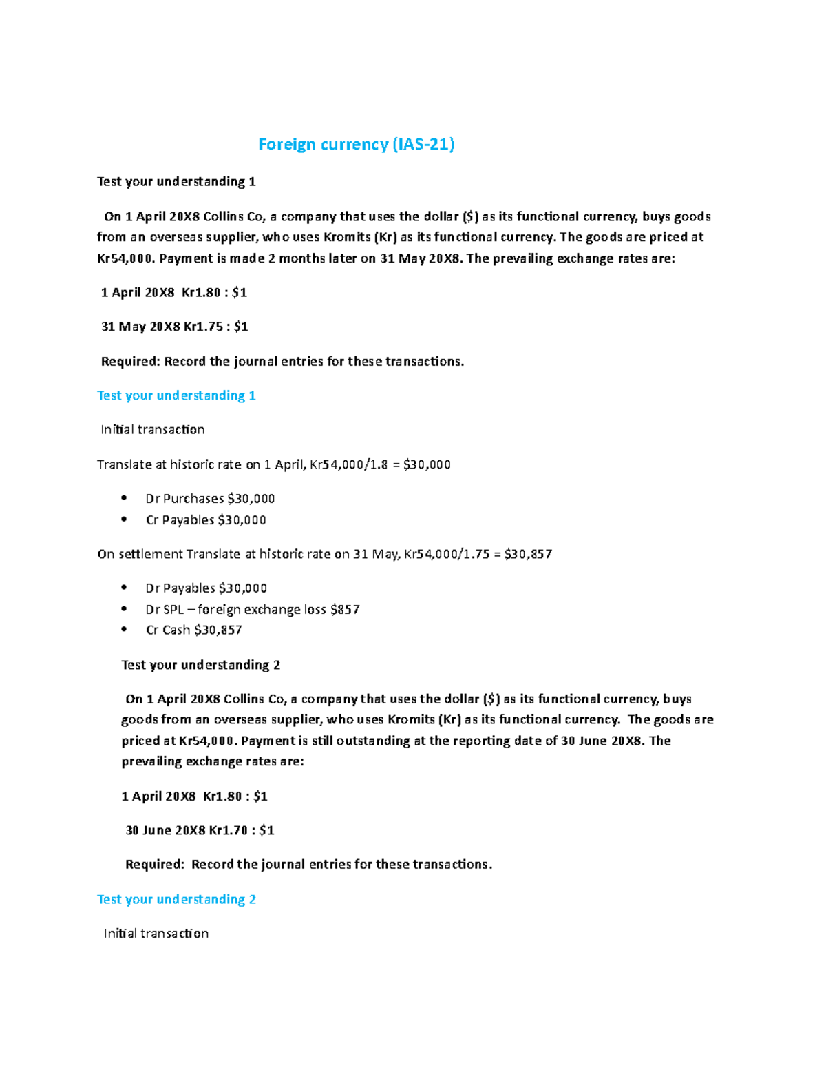 Foreign Currency IAS 21: Journal Entries and Transactions Analysis ...