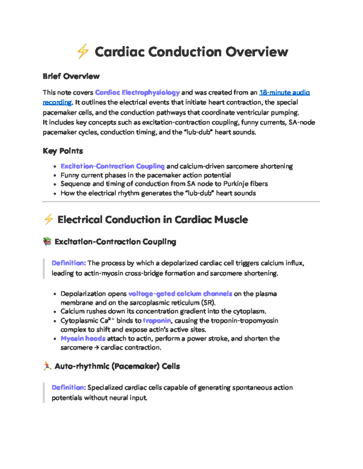 Cardiac Conduction Overview: Key Concepts and Pathways - Studocu