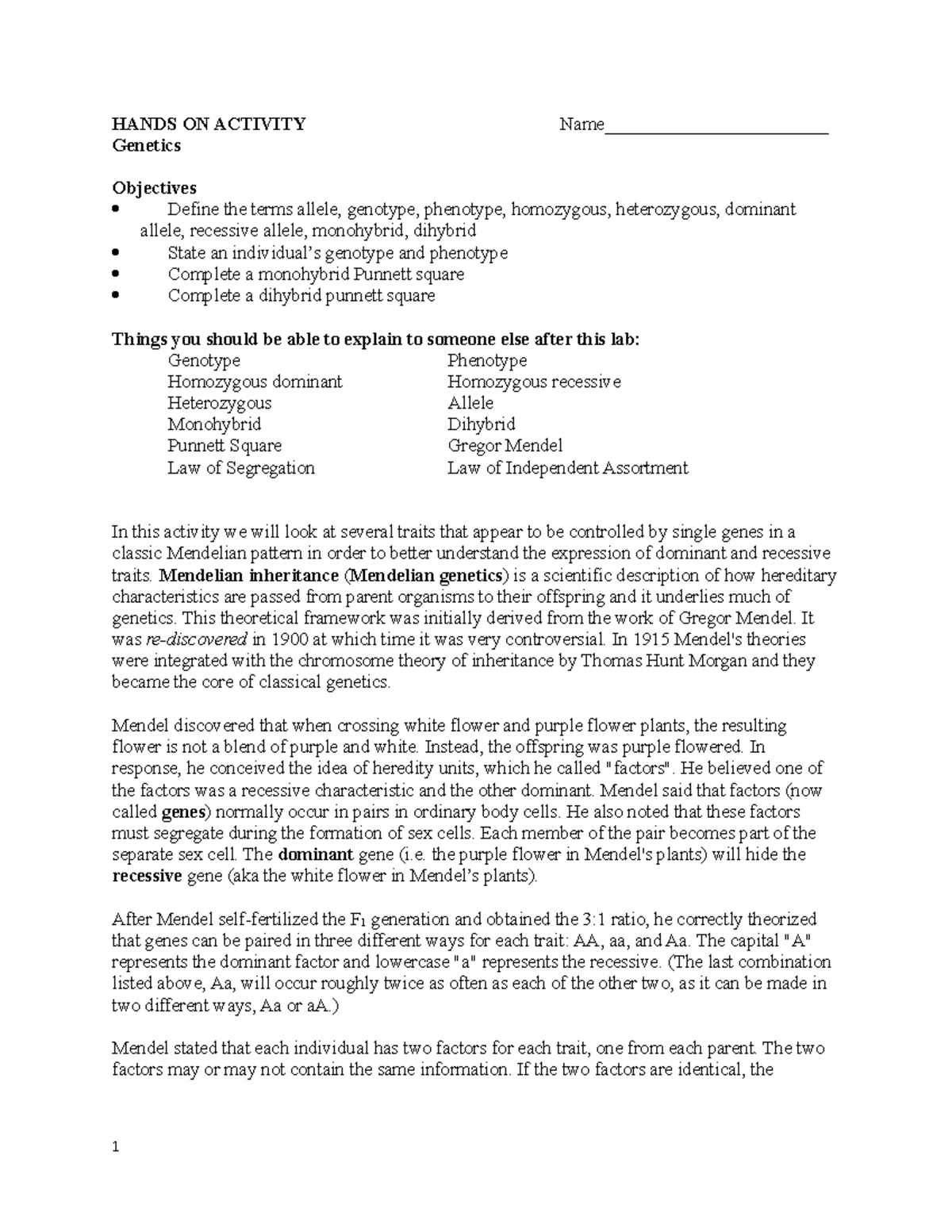 Genetics Lab NAS 2 Sp22 virt - HANDS ON ACTIVITY Name ...