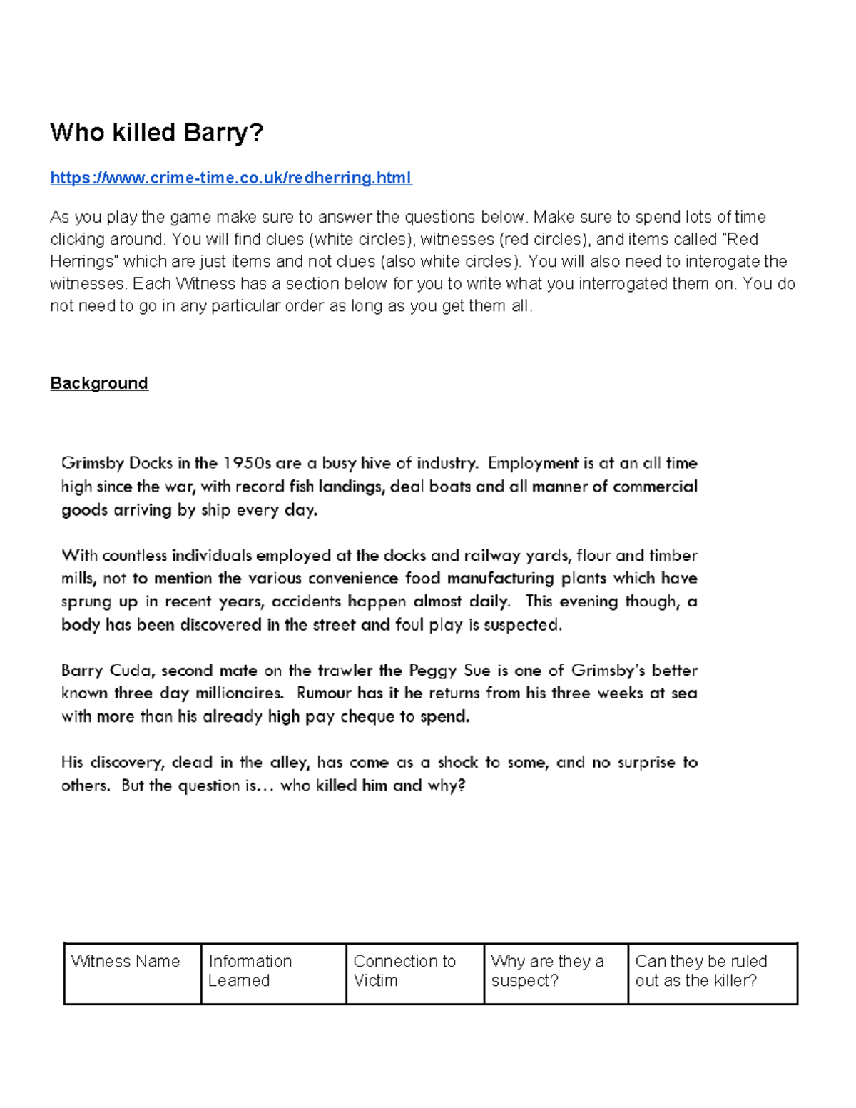 Who Killed Barry - ..... - Who killed Barry? crime-time.co/redherring ...