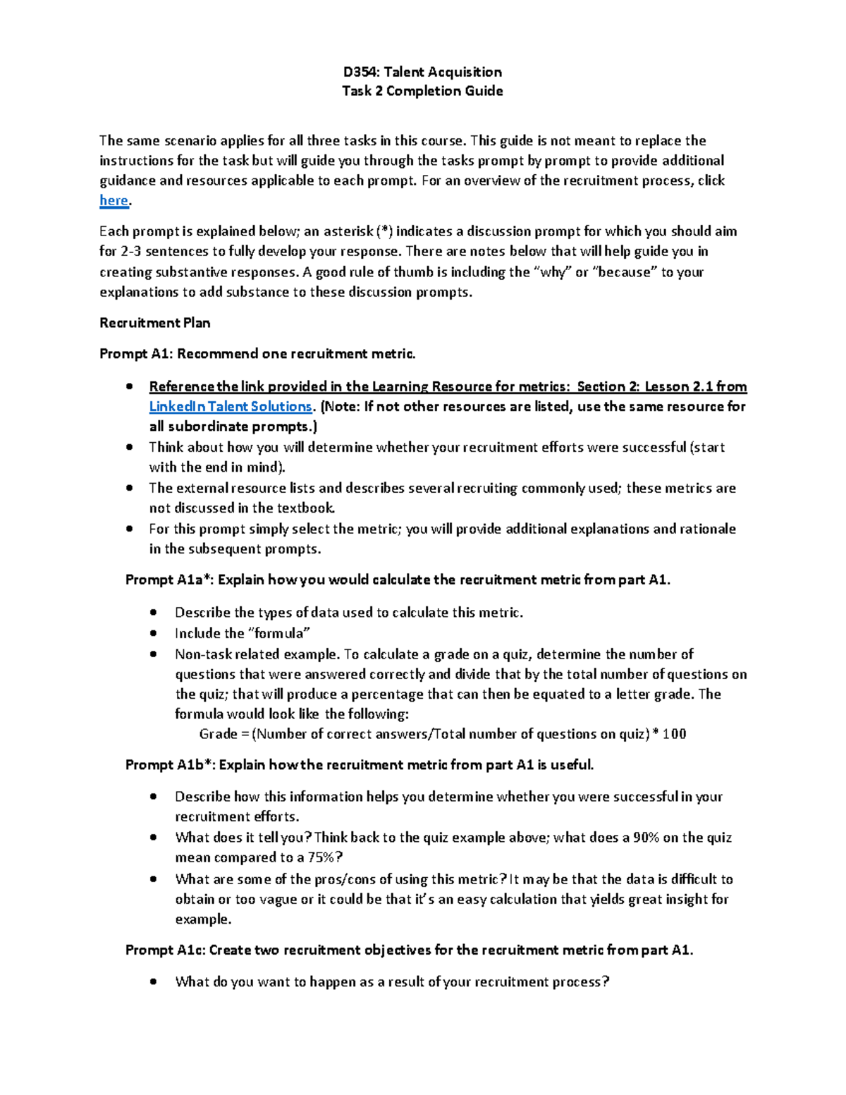 D354 Task 2 Guide - Guide for the work - D354: Talent Acquisition Task ...