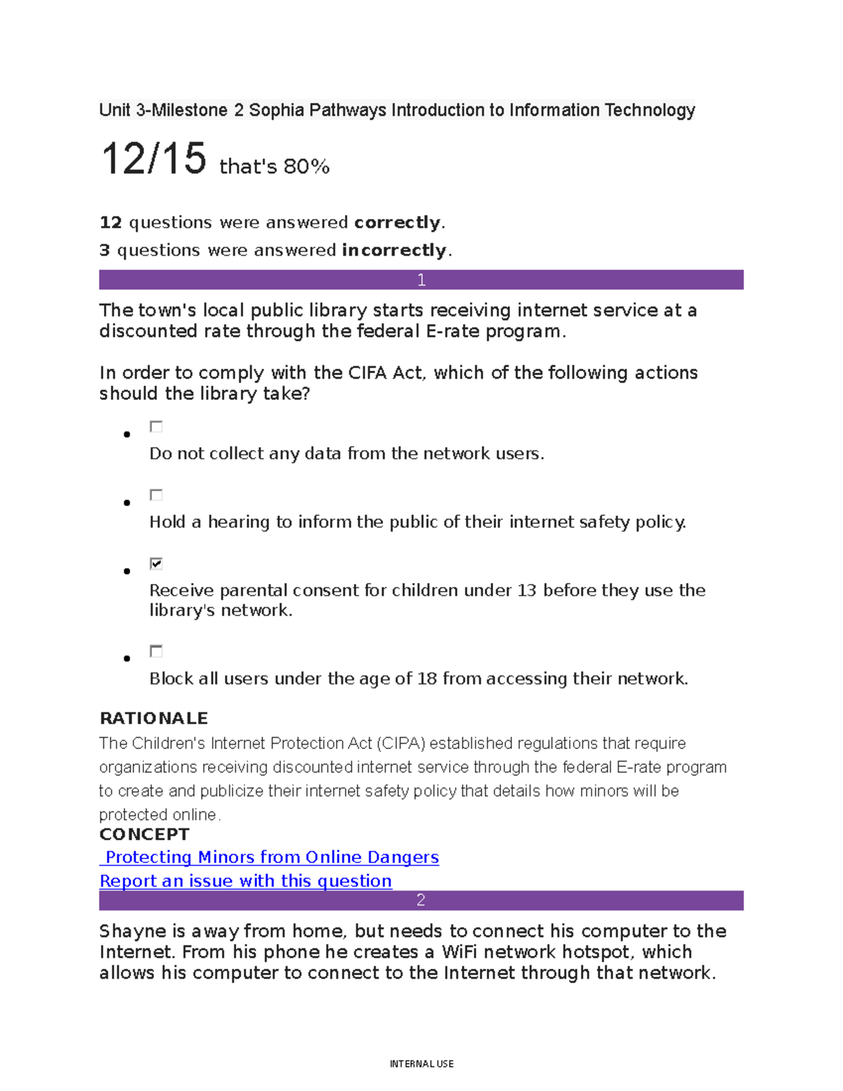 Unit 3 Milestone Sophia pathways Introduction to Information Technology ...