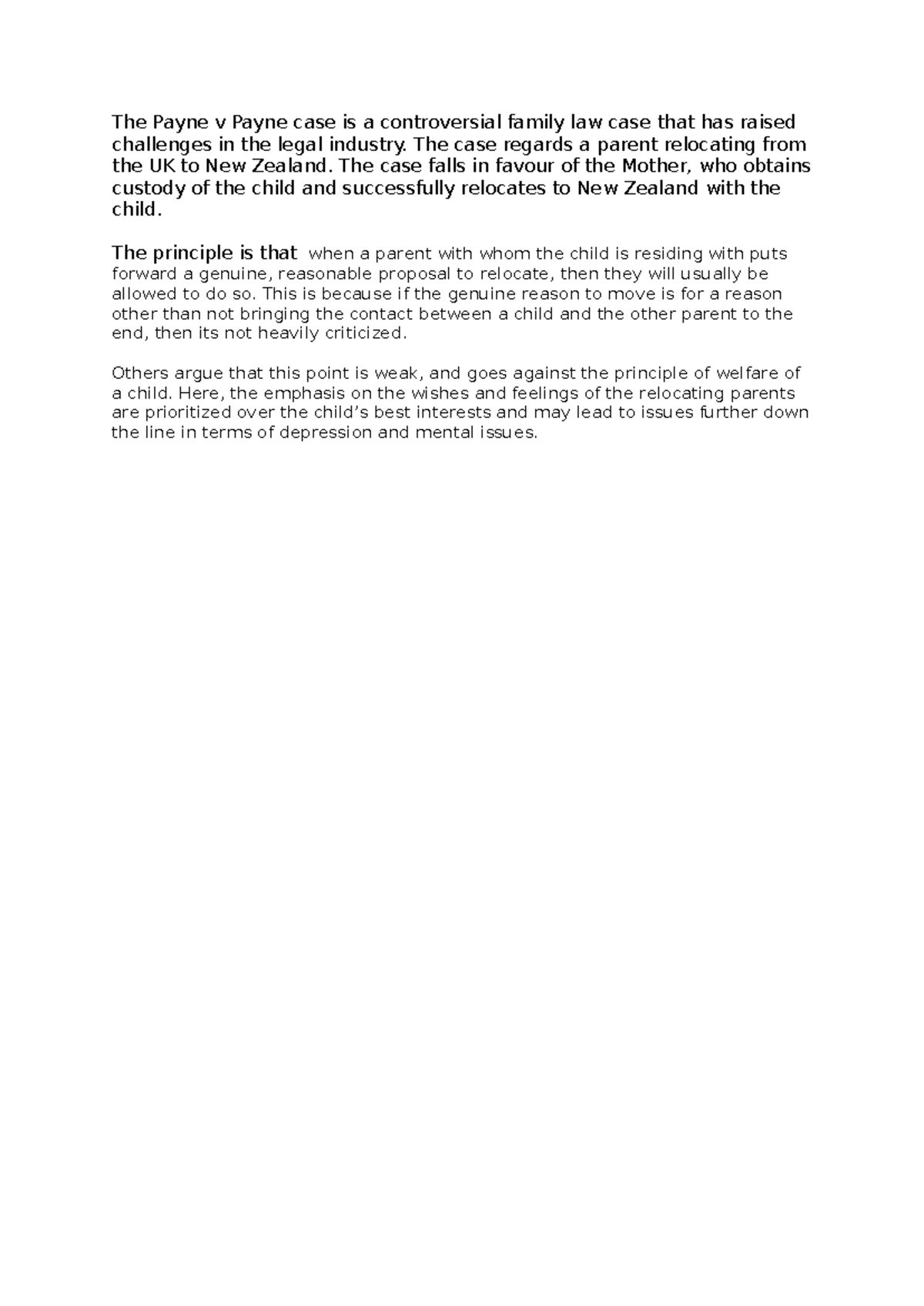 Prep 3 - Analysis of the Payne v Payne Family Law Case - Studocu