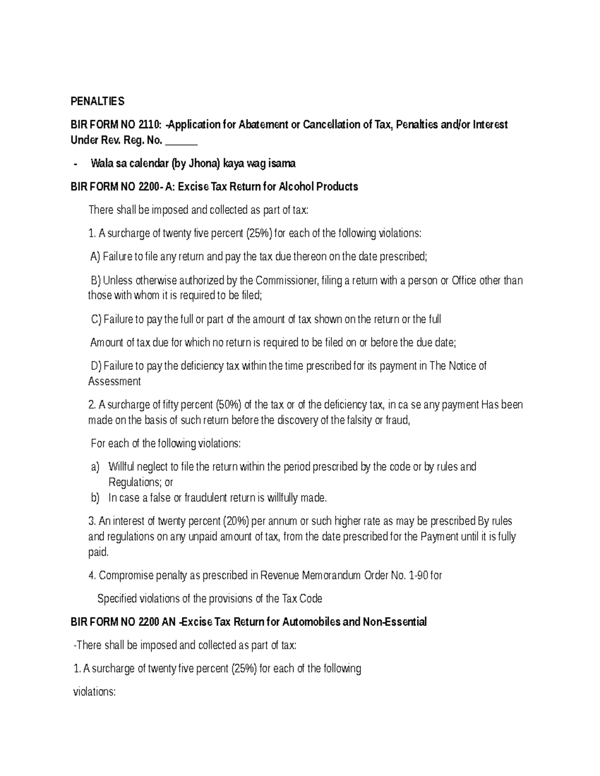 BIR FORM NO. 2200 - Comprehensive Study Material on Excise Tax ...