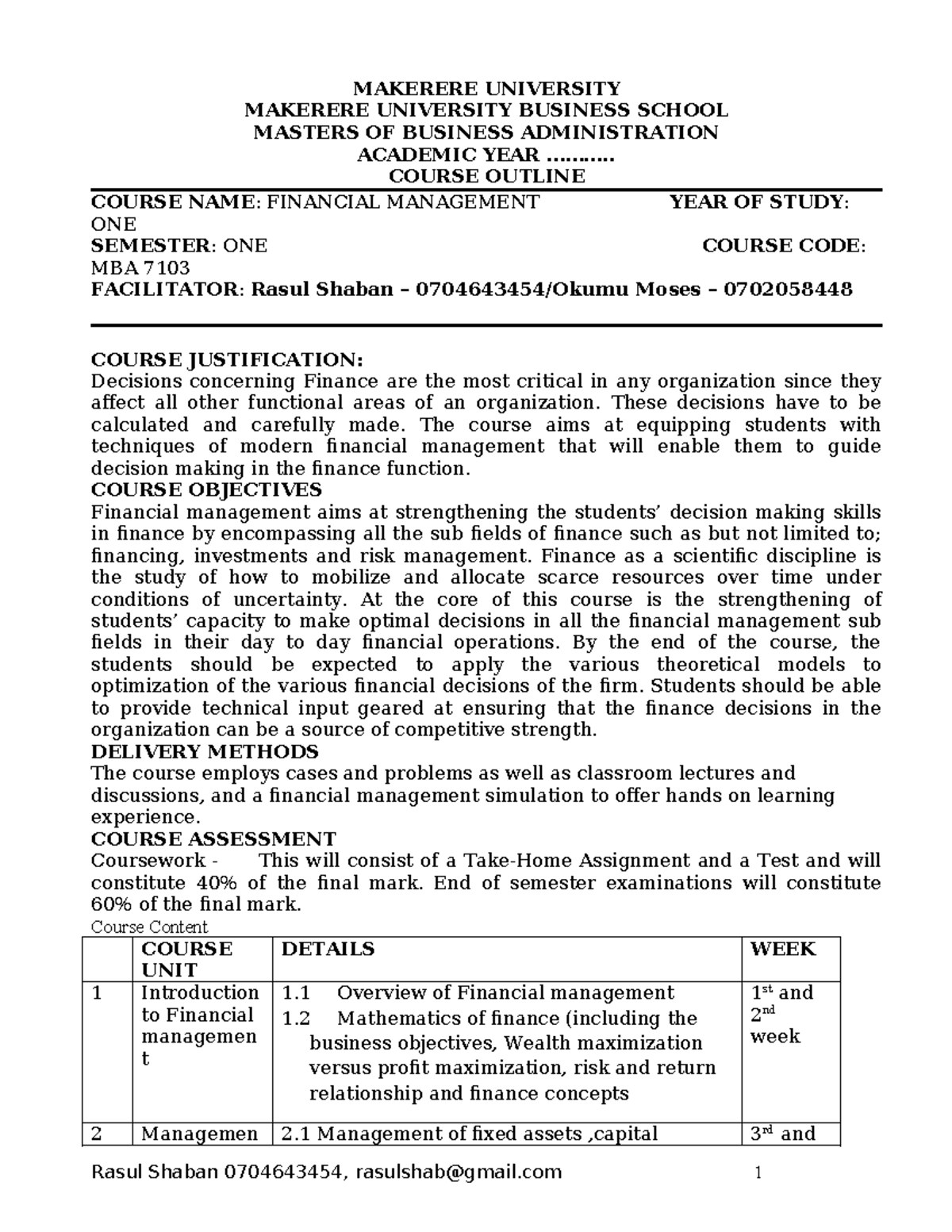 FM Notes PGD MBA 7103 - Financial Management Overview - Studocu