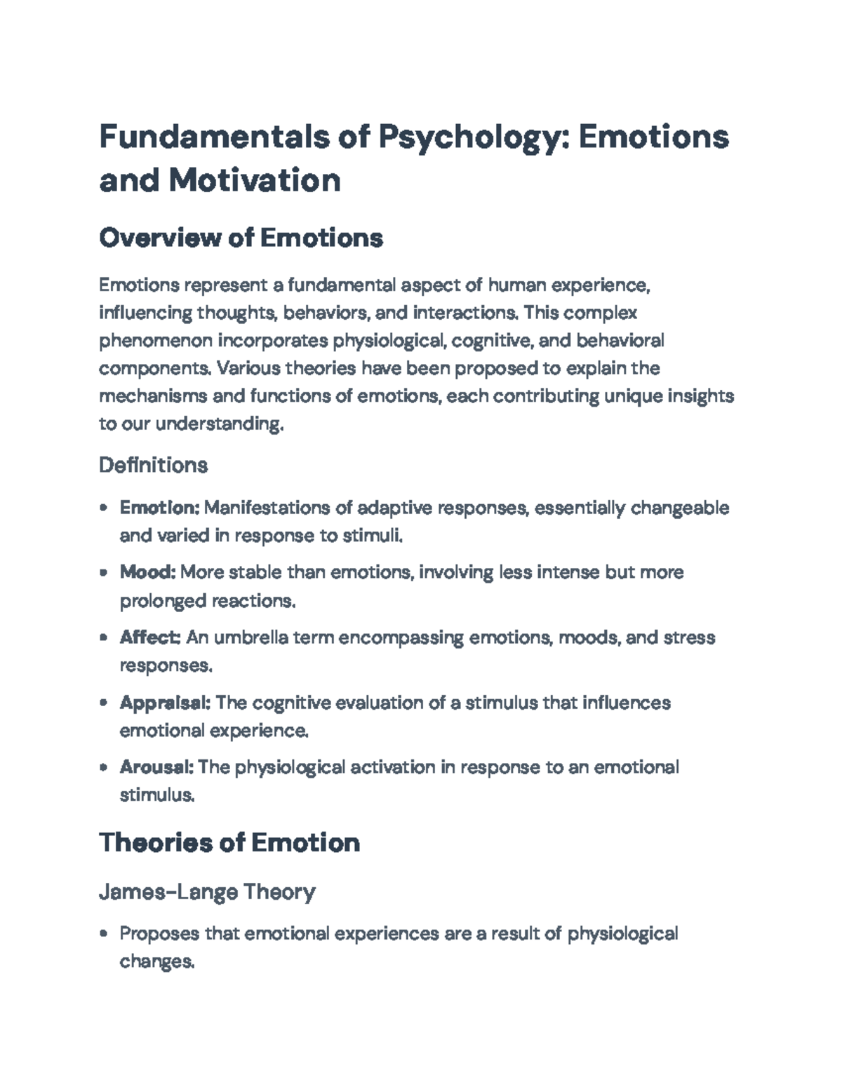 PSY 101: Overview of Emotions and Motivation in Psychology - Studocu