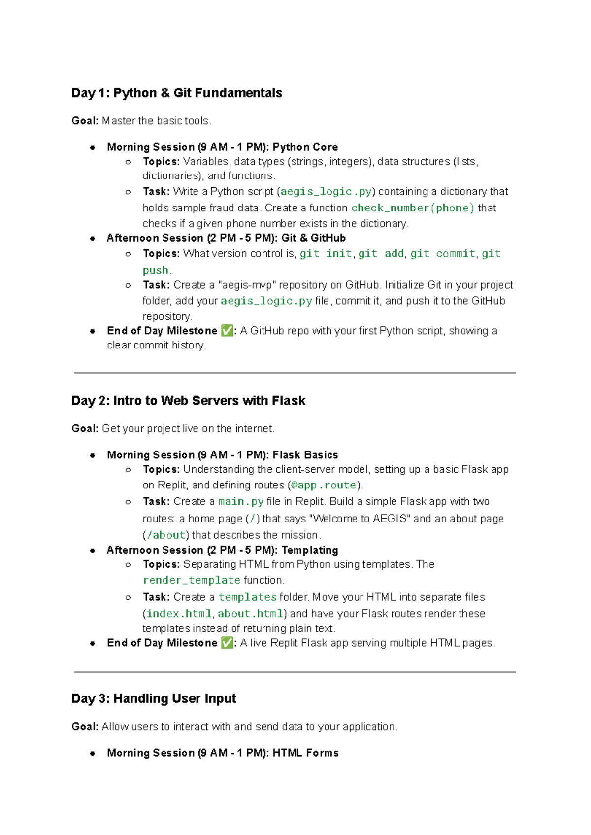 Aegis Curriculum: Python & Flask Fundamentals (Days 1-7) - Studocu