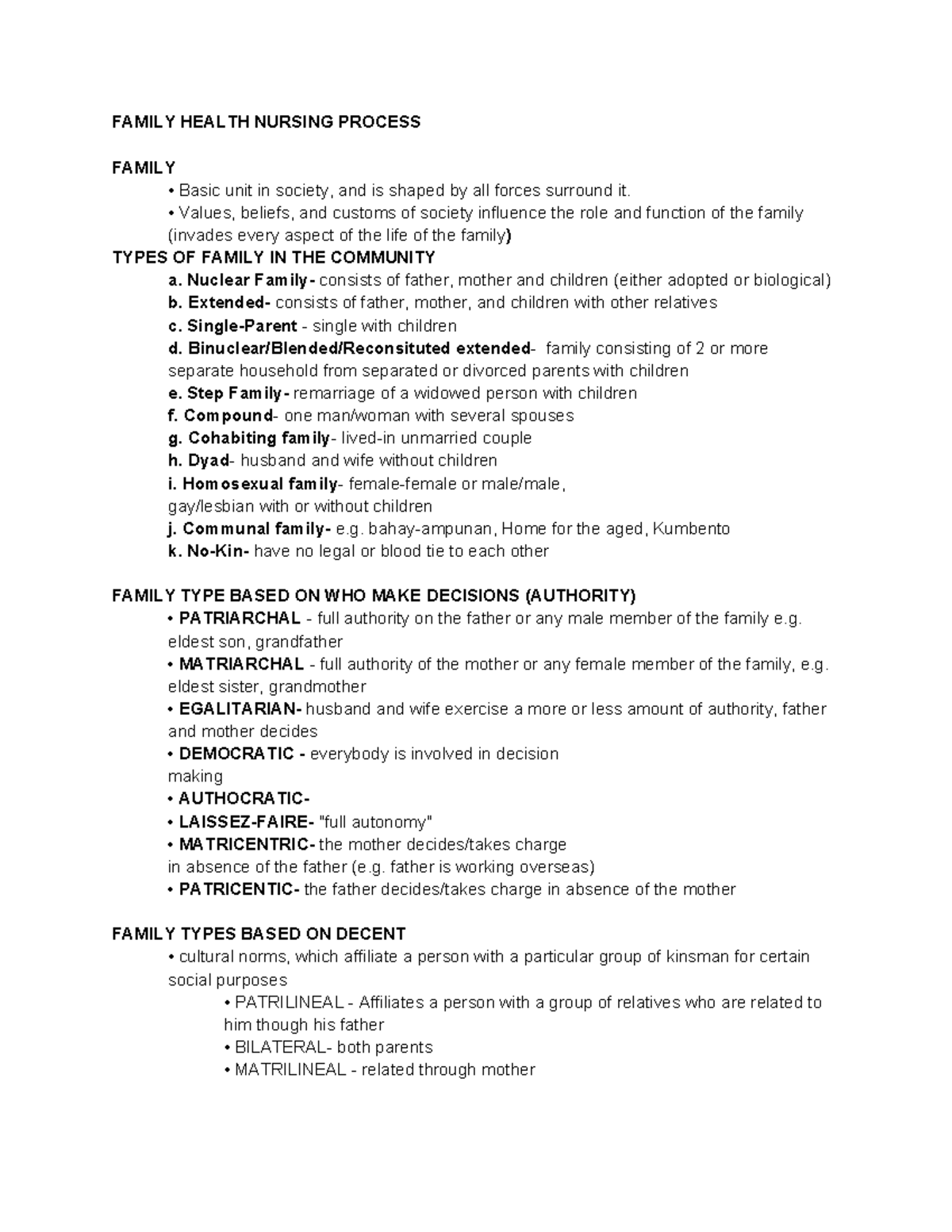 Family Health Nursing Process Overview and Classification 4 - Studocu