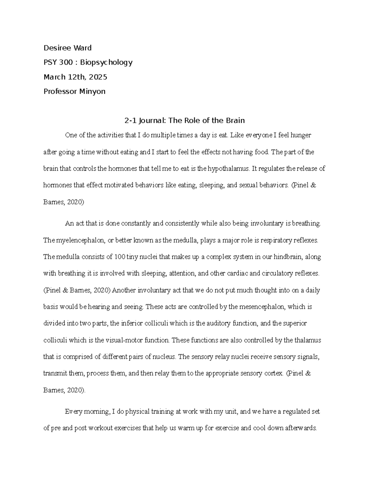 PSY 300: Module Two Journal on Brain Functions and Behaviors - Studocu