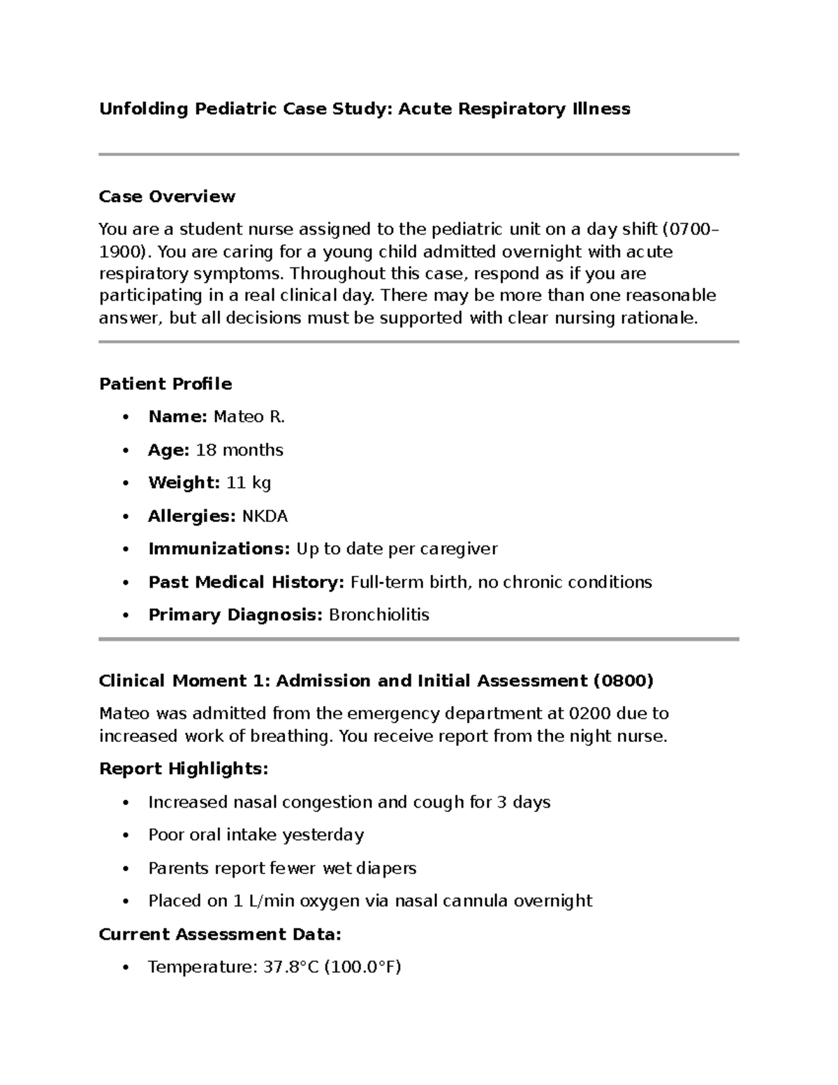 Pediatric Case Study: Acute Respiratory Illness (NUR 1900) - Studocu