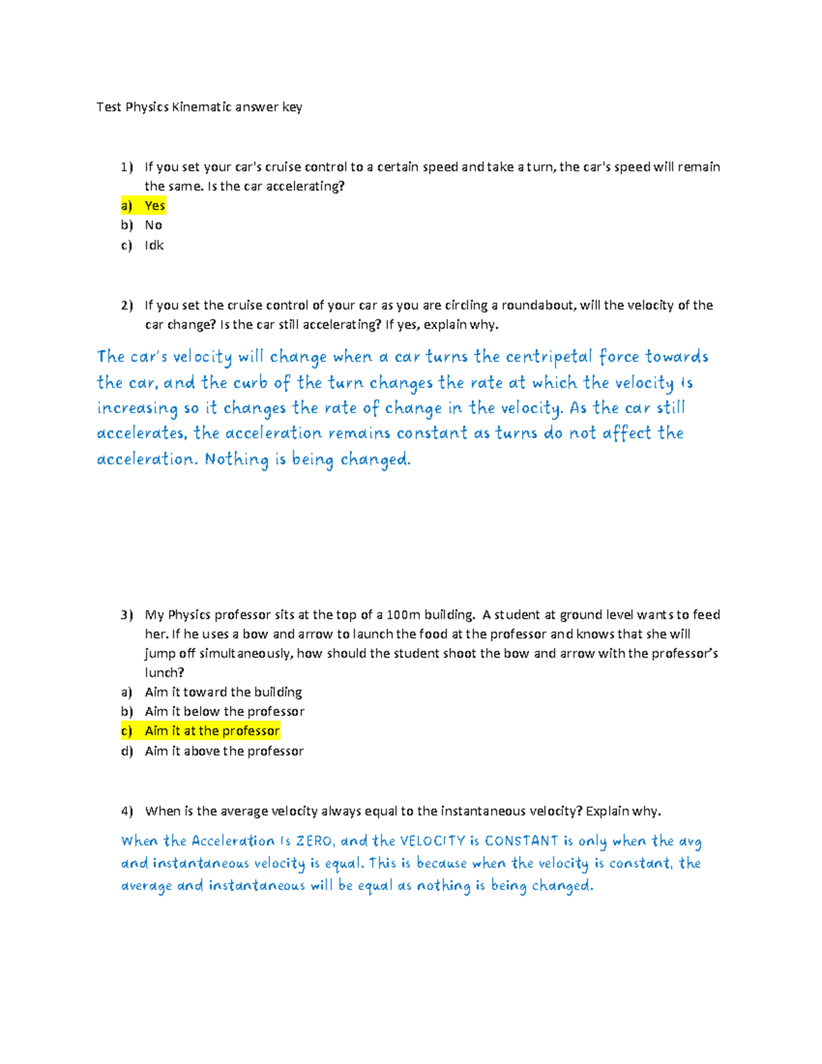 Final Exam PHYS 101 Practice Questions and Answer Key - Studocu