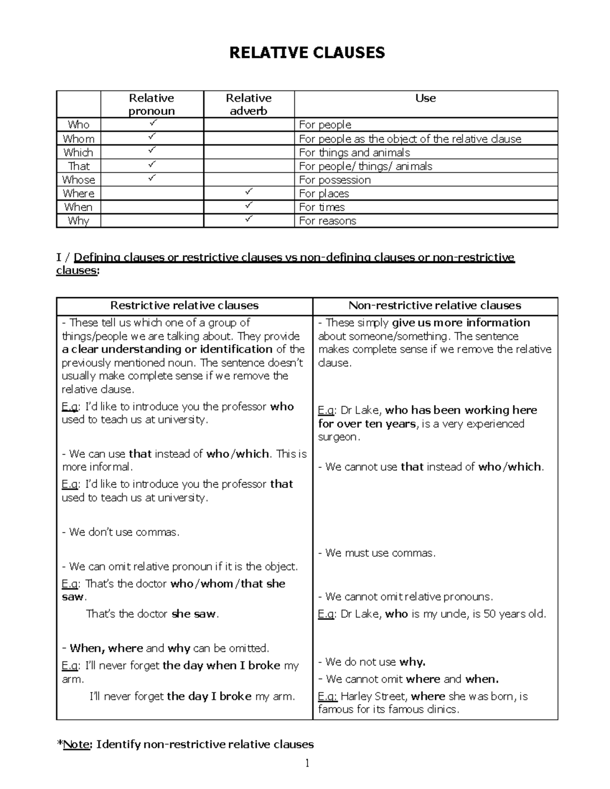 Relative clauses (Theories) - RELATIVE CLAUSES Relative pronoun Relative adverb Use Who For ...