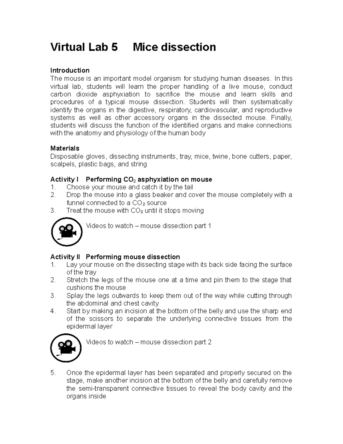 Virtual Lab 5: Mice Dissection and Internal Anatomy Exploration - Studocu