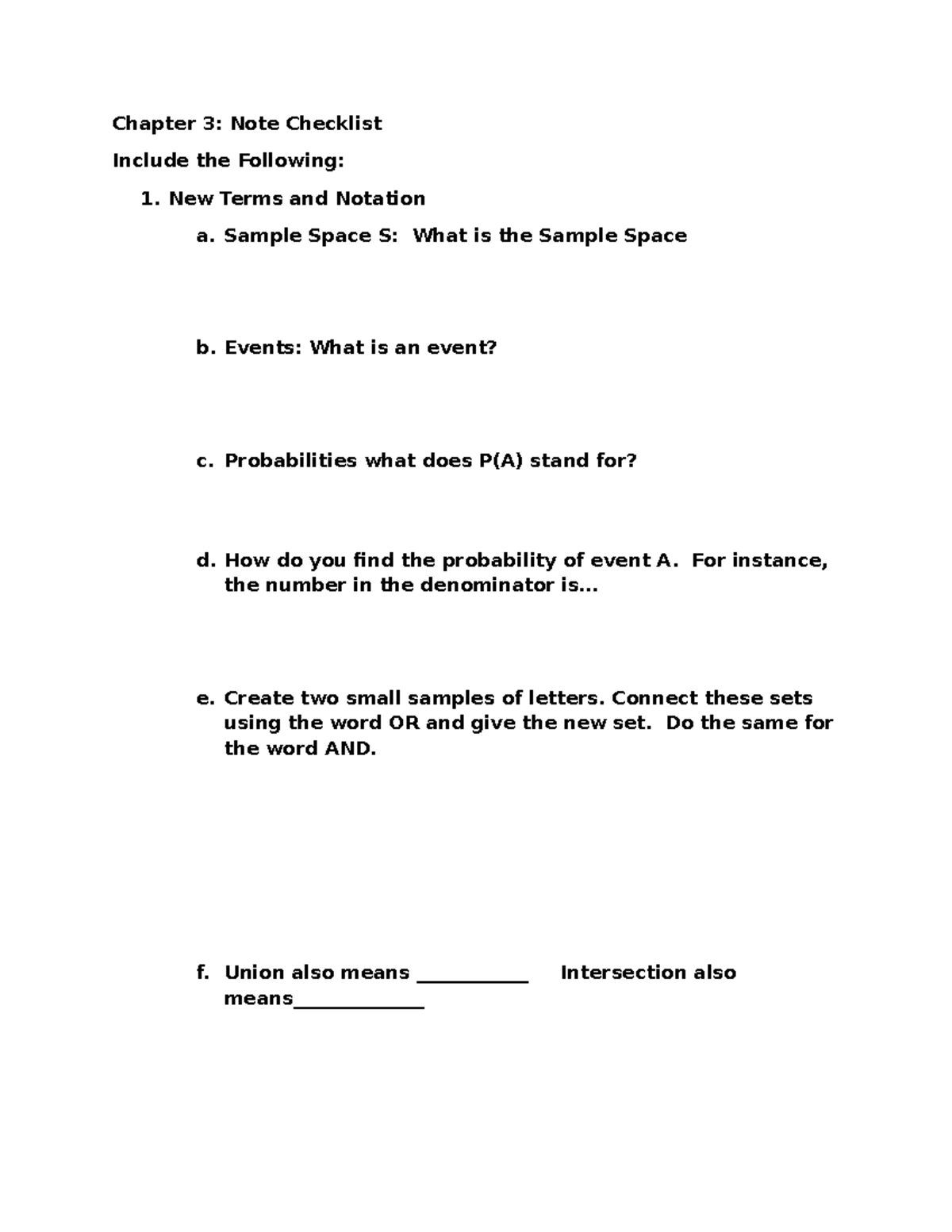 Chapter 3: Probability Concepts & Notation Checklist - Studocu