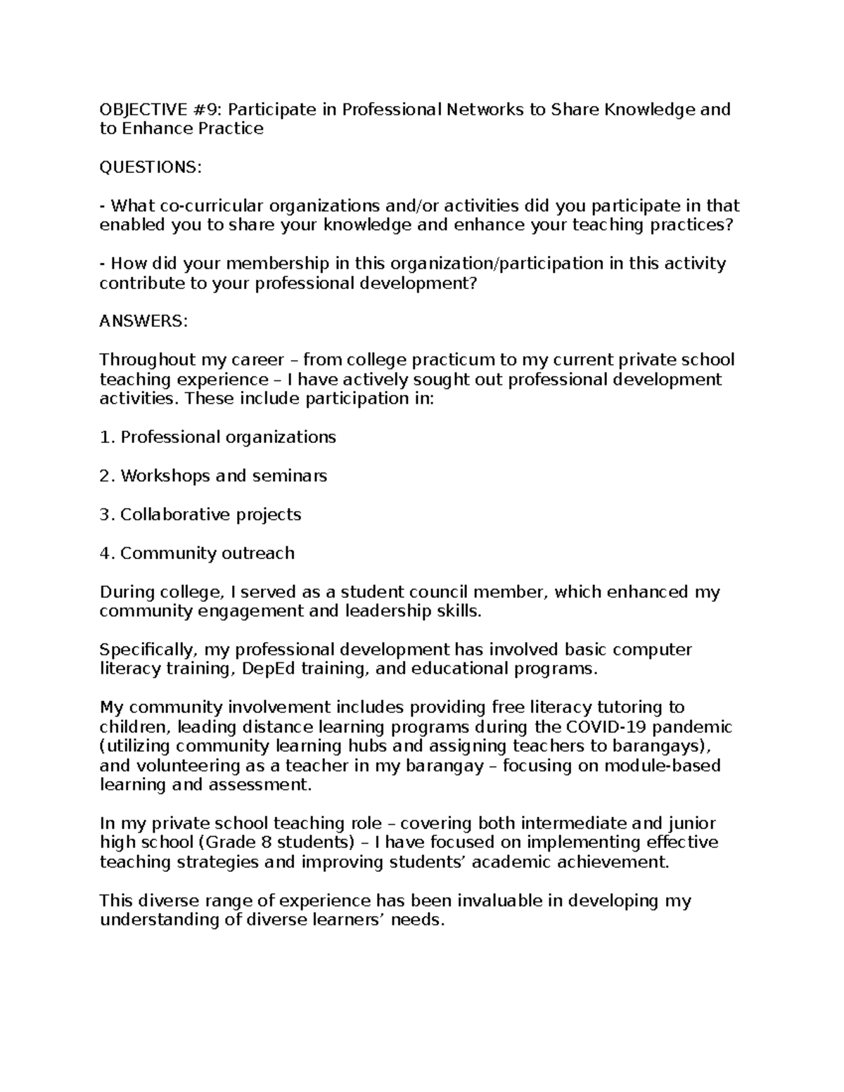 Participating in Professional Networks for Teaching Enhancement - Studocu