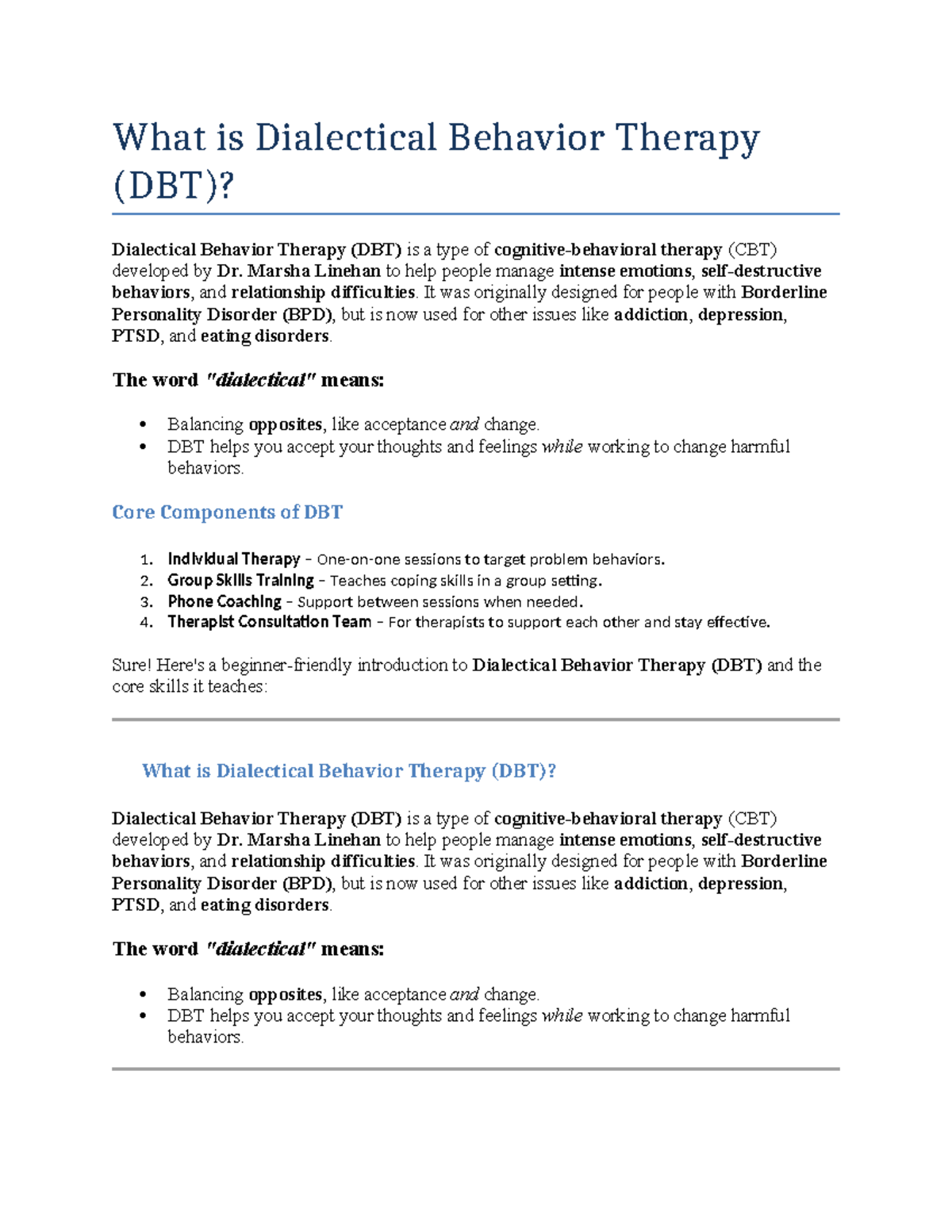 What is Dialectical Behavior Therapy - What is Dialectical Behavior ...