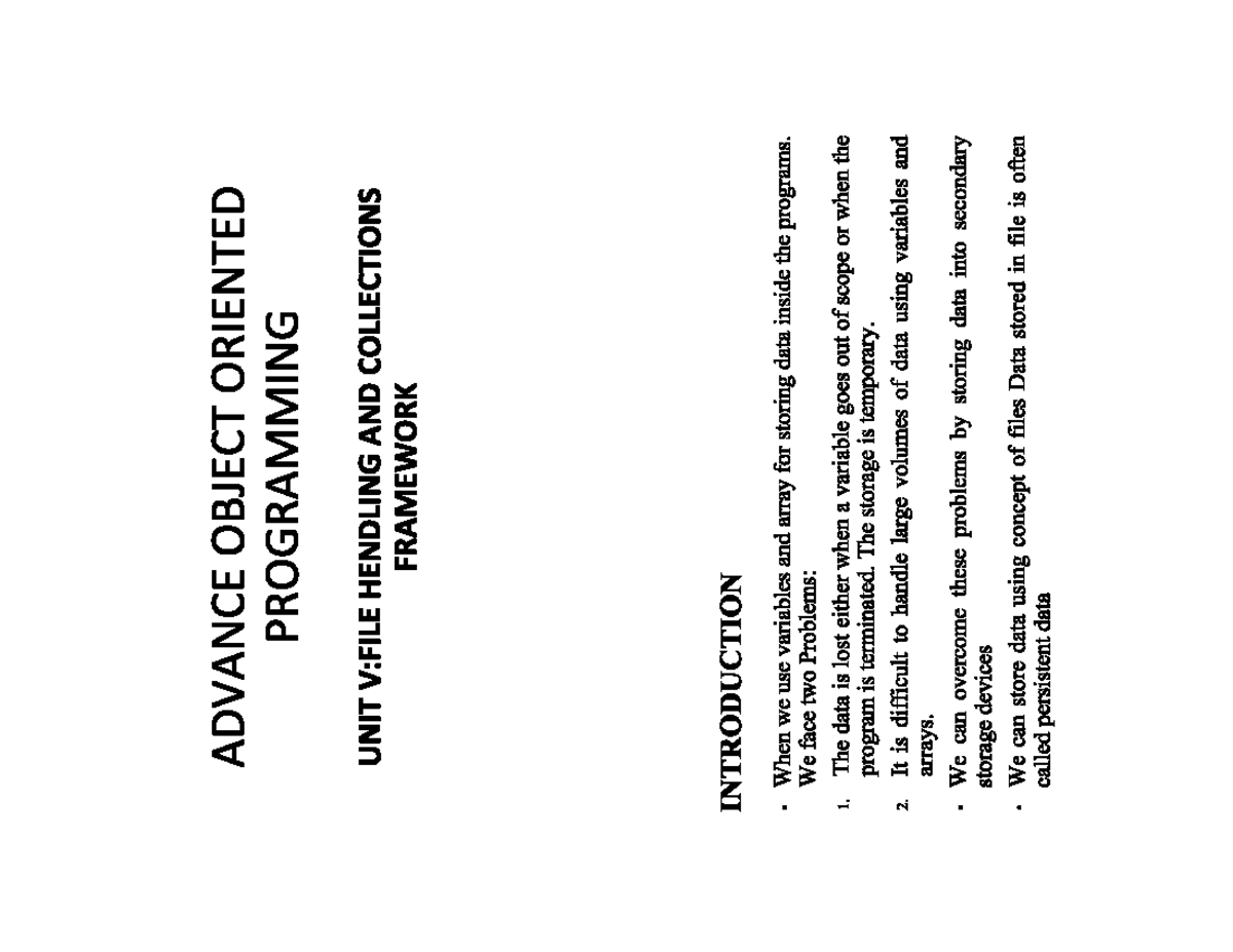 ADVANCE OBJECT ORIENTED PROGRAMMING UNIT V: FILE HANDLING & COLLECTIONS - Studocu