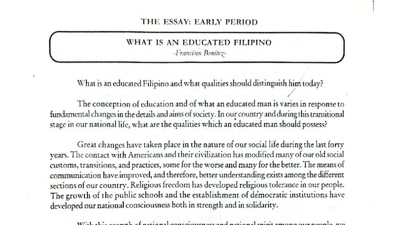 Lit 3 Essay: Defining the Qualities of an Educated Filipino - Studocu