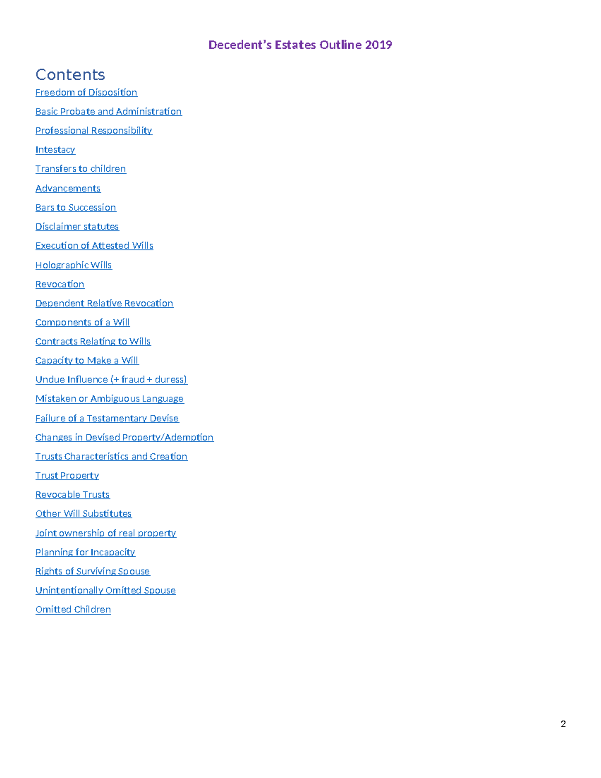 Becker 2019 Decedents Estates - Decedent’s Estates Outline 2019 ...