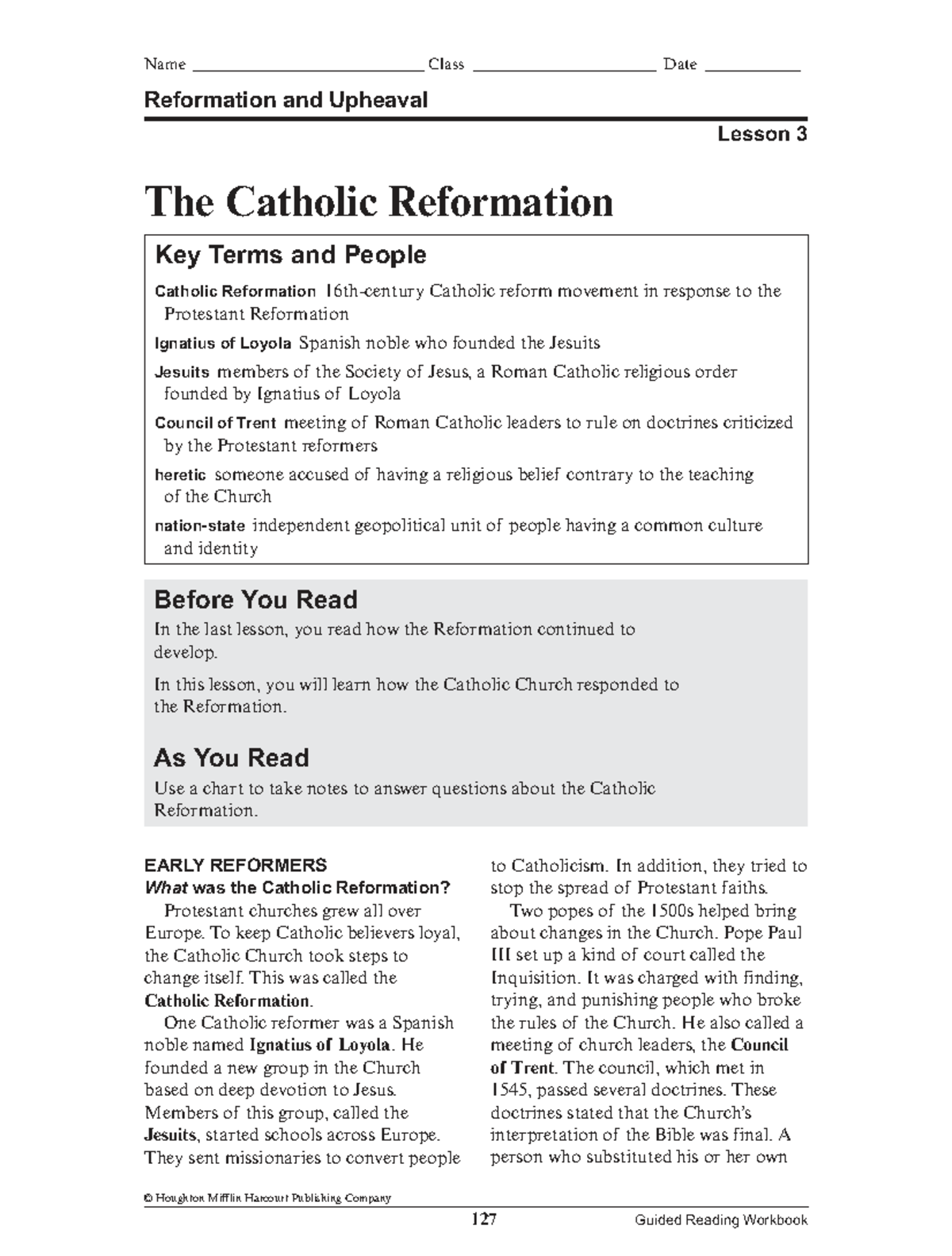 GRW M09L03 - Lesson 3: The Catholic Reformation Key Terms & Figures ...