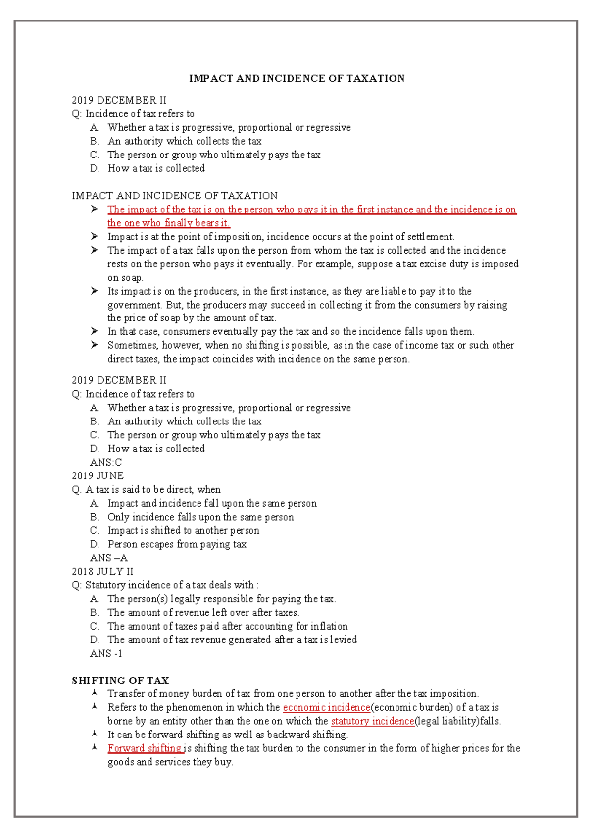 Impact and Incidence of Taxation: Key Concepts and Examples (2019 ...