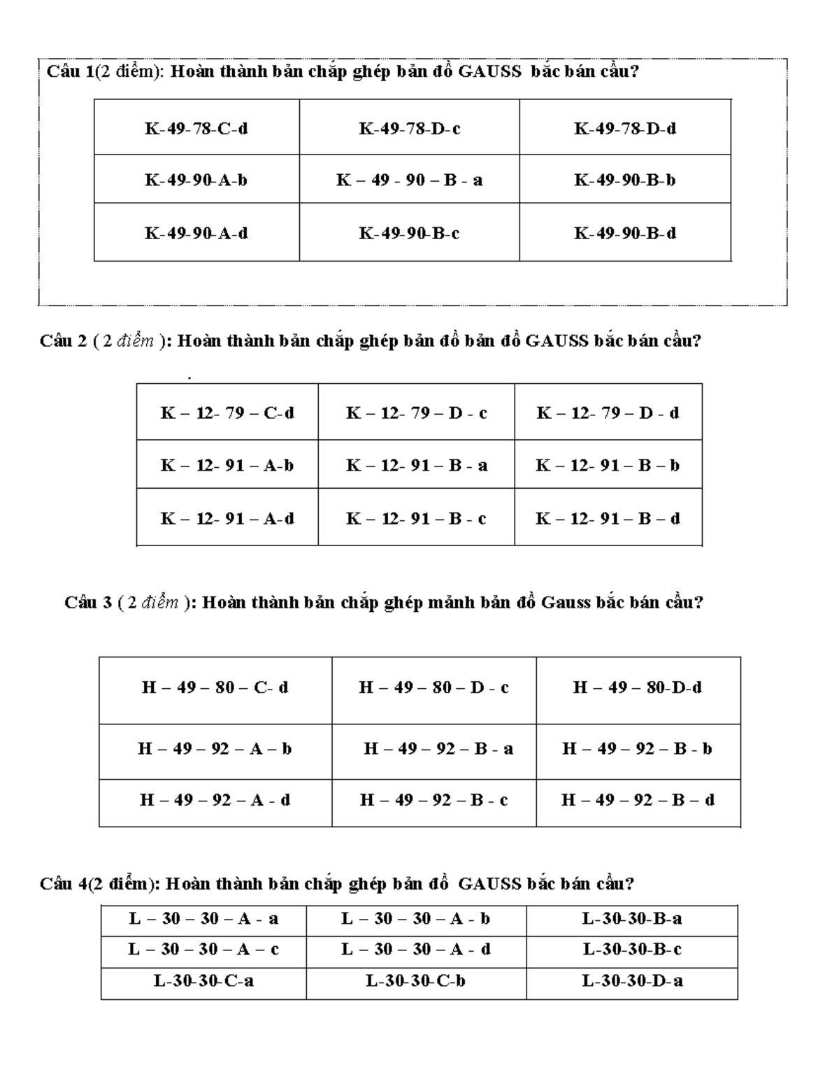 BÀI TẬP BẢN ĐỒ 2 - Hoàn Thành Bản Chắp Ghép GAUSS & UTM - Studocu