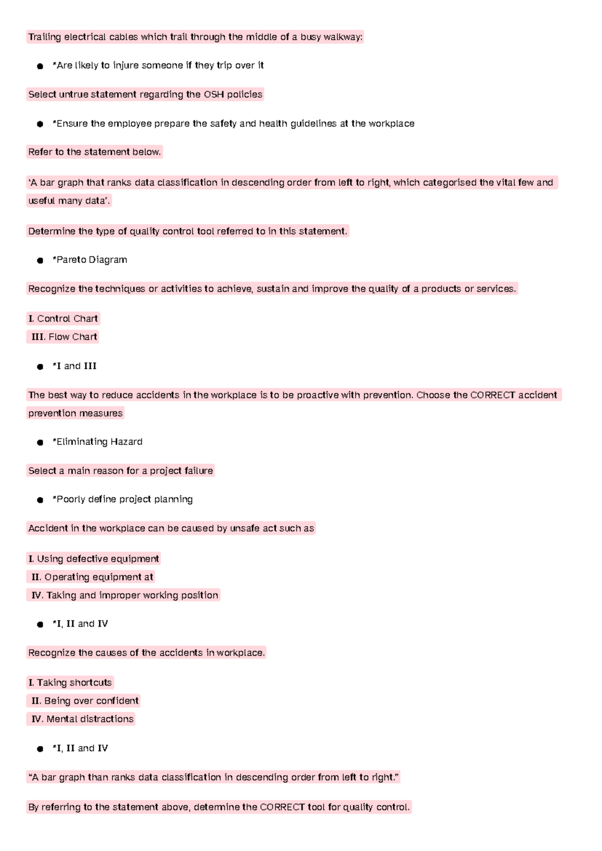 OSH Policies and Quality Control Tools: A Study Guide for UPS ...