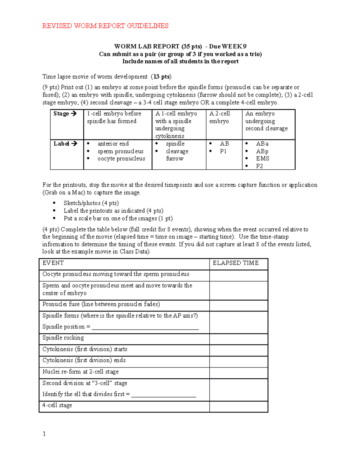 2018 9 W23 Week 8 WORM LAB Report revised - REVISED WORM REPORT ...