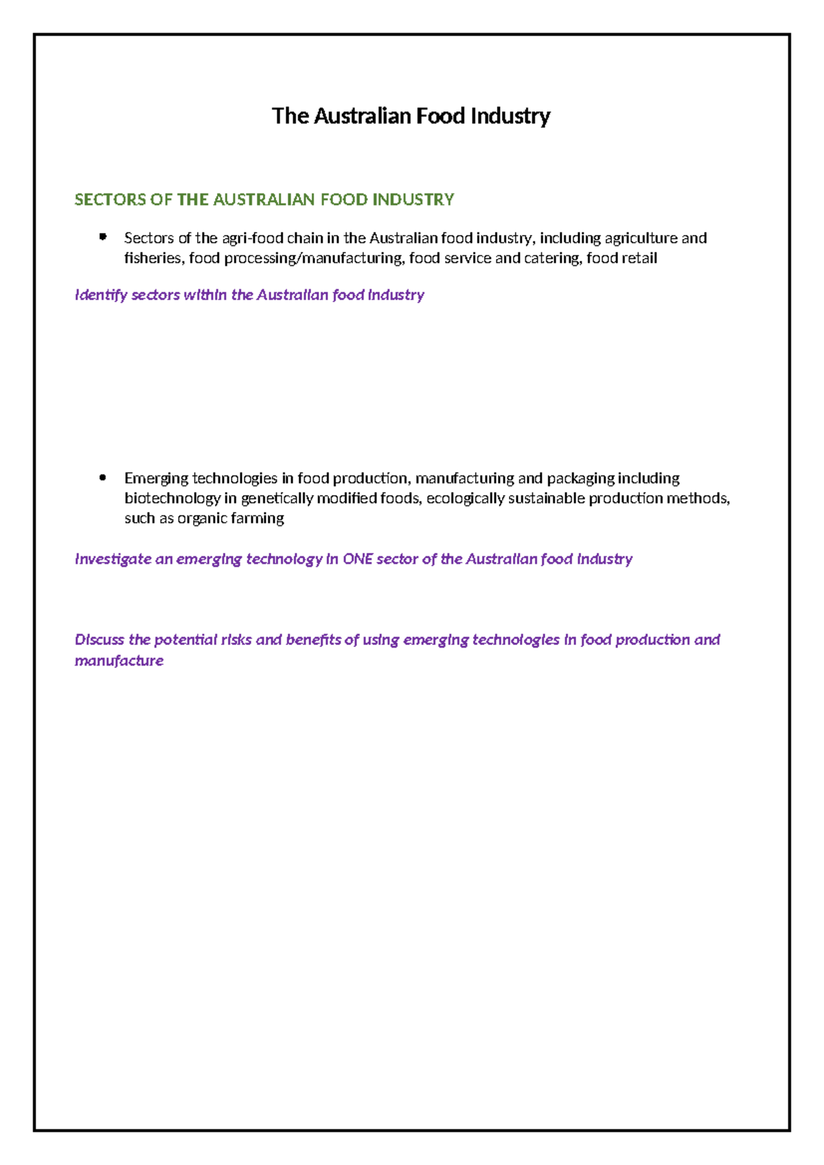 AFI - Australian Food Industry Syllabus: Dot Point Outline - Studocu