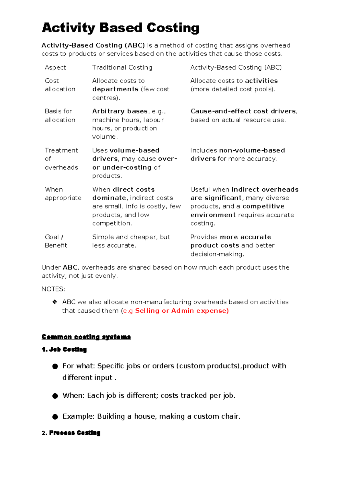 ABC Costing Notes: Understanding Activity Based Costing Methods - Studocu