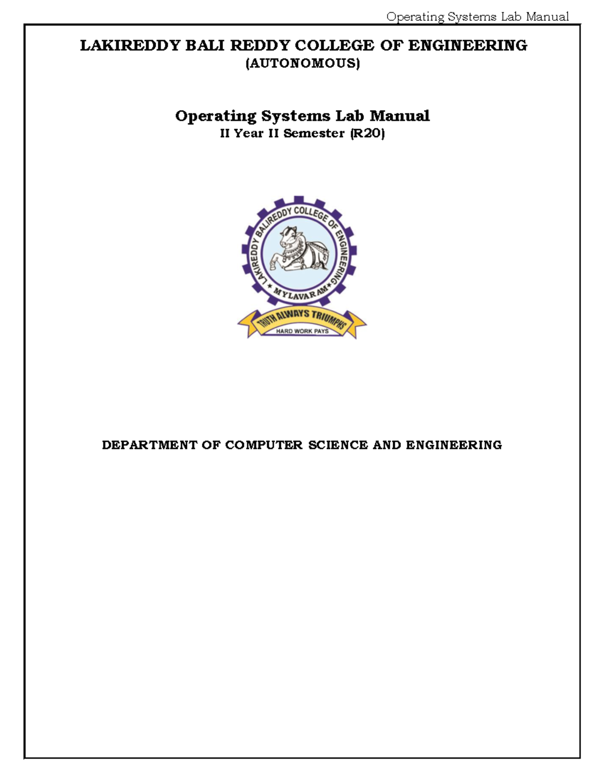 Operating Systems Lab Manual (20CS59) - II Year II Semester - Studocu