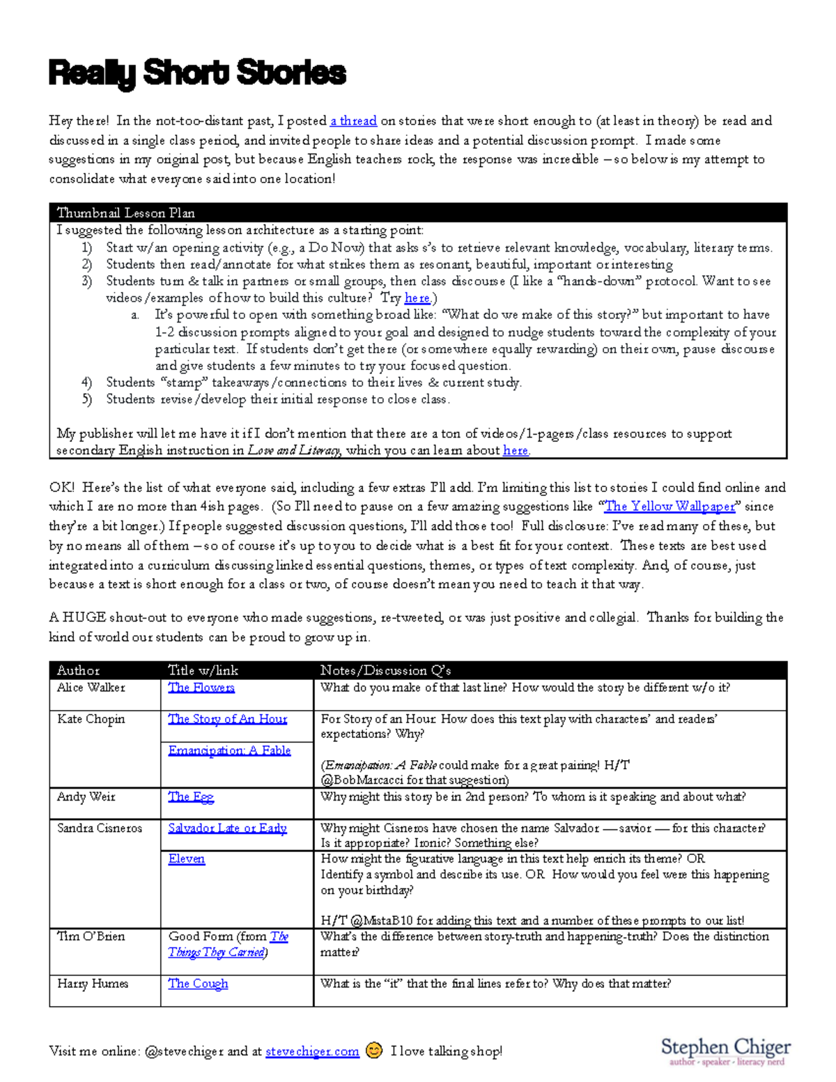 Engaging Lesson Plan for Really Short Stories: A Collaborative Approach ...