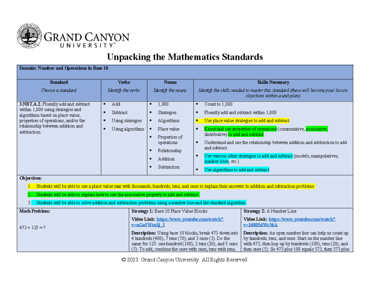 ELM 560 T1 Unpackingthe Standards - Unpacking the Mathematics Standards ...