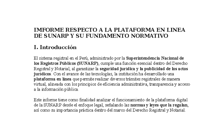 Informe sobre la Plataforma en Línea de SUNARP y su Marco Normativo - Studocu