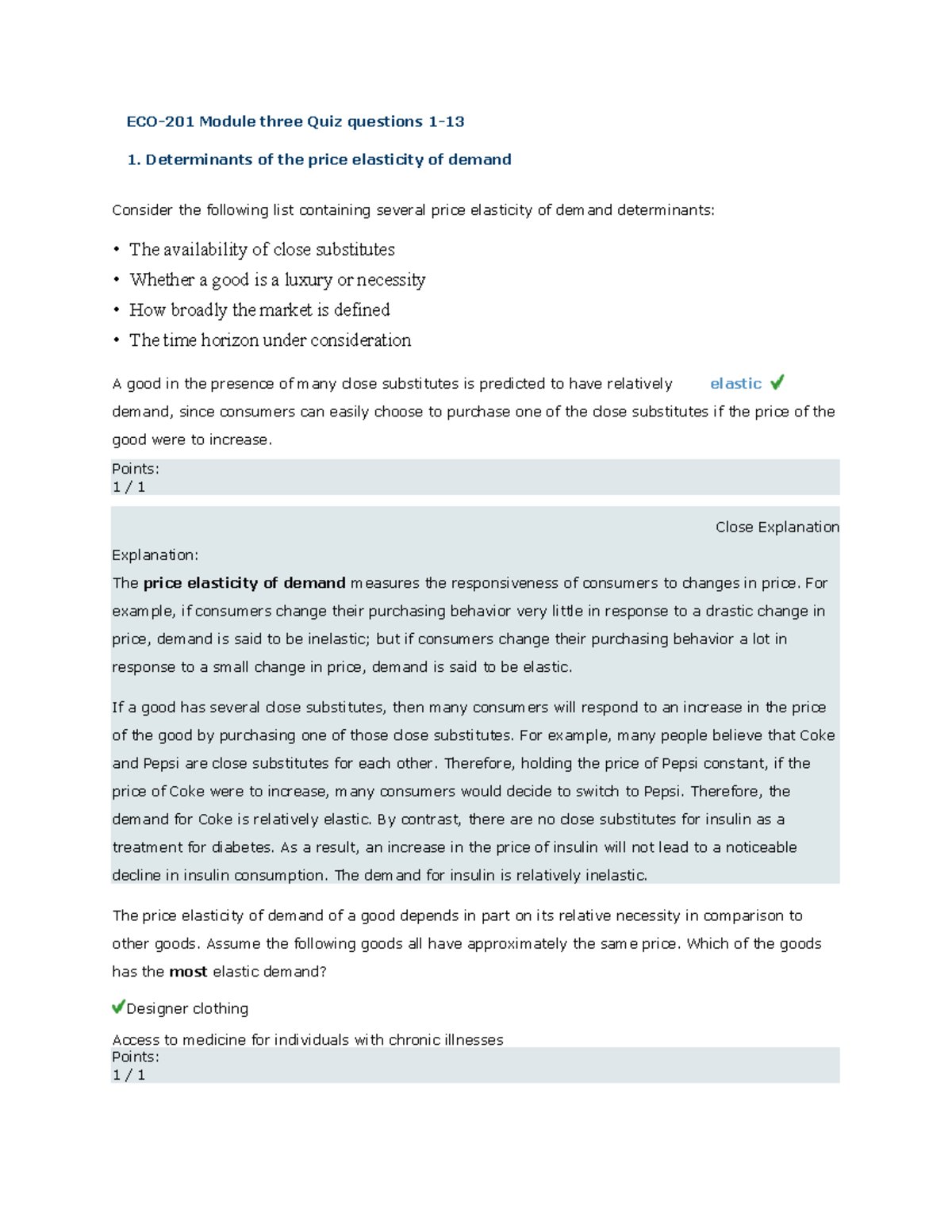 ECO-201 Module 3 Quiz: Price Elasticity of Demand Questions 1-13 - Studocu