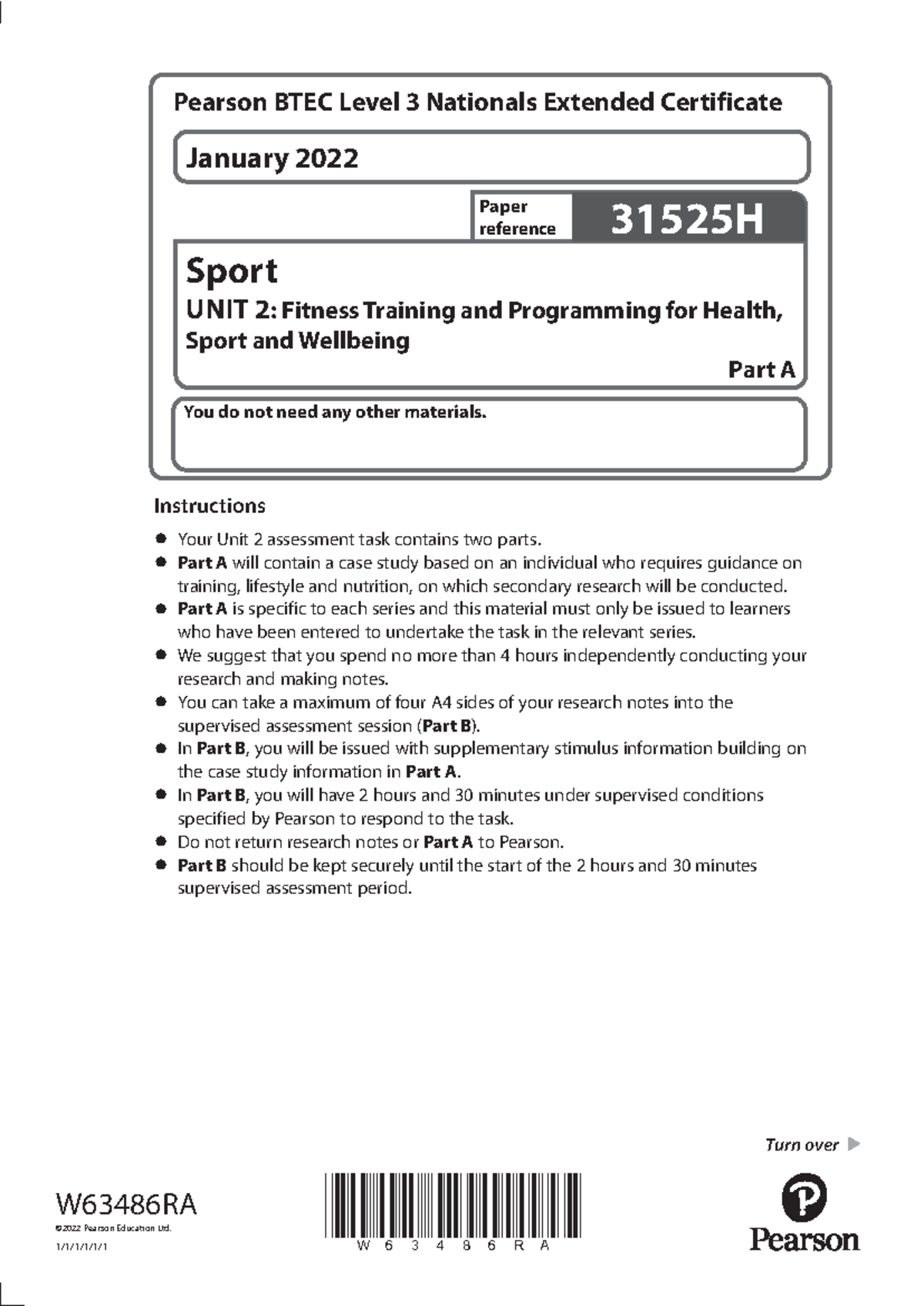 31525H Unit 2 Fitness Training and Programming Part A Case Study Jan ...