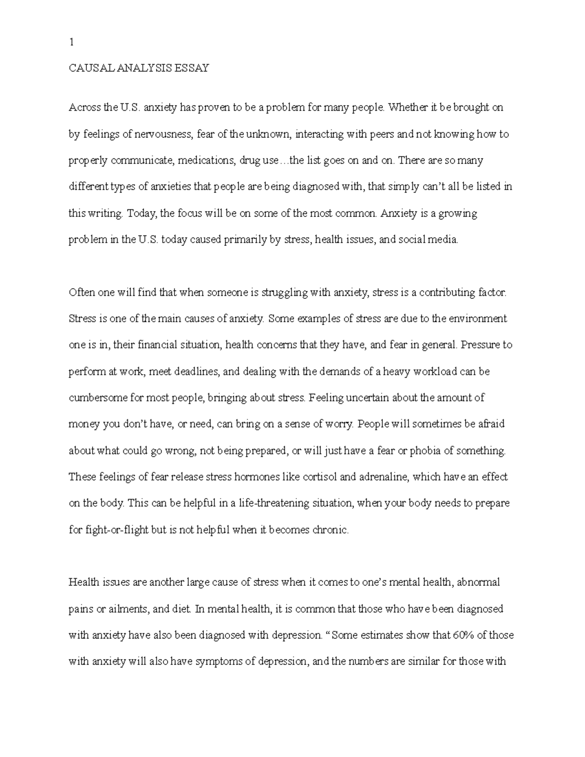 Causal Analysis Essay - ENG COMP 1 (C455) - CAUSAL ANALYSIS ESSAY ...